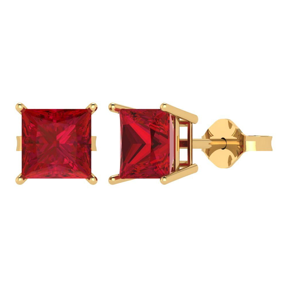 Clara Pucci 4Ct Ruby Princess Cut VVS1 Push Back Stud 14k Solid ...