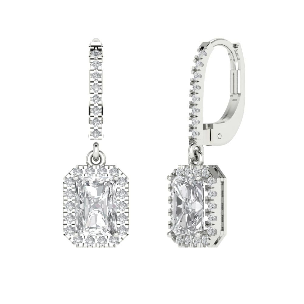 Clara Pucci 5.8072Ct Synthetic White Sapphire Emerald Cut VVS1 Lever Back Drop Dangle 14k Solid ...