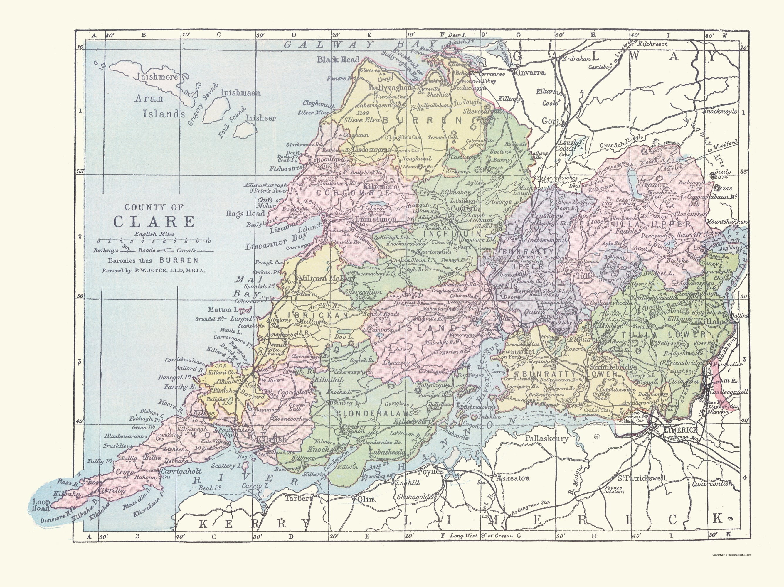 Historic Map - Clare County Ireland - Bartholomew 1882 - 23 x 30.71 ...