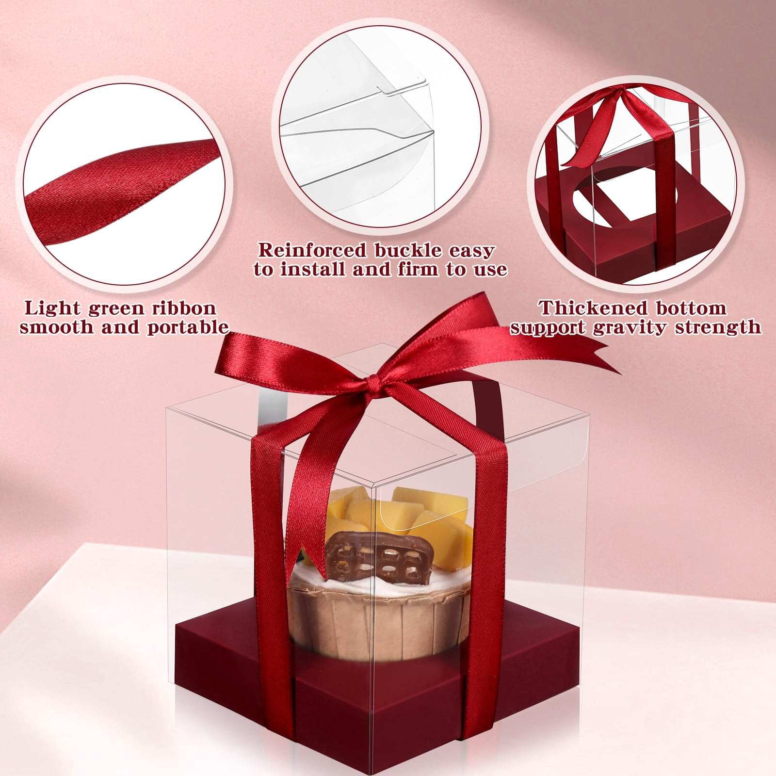 Claret Single Cupcake Boxes 50 Count PET Storage Containers for Baked ...