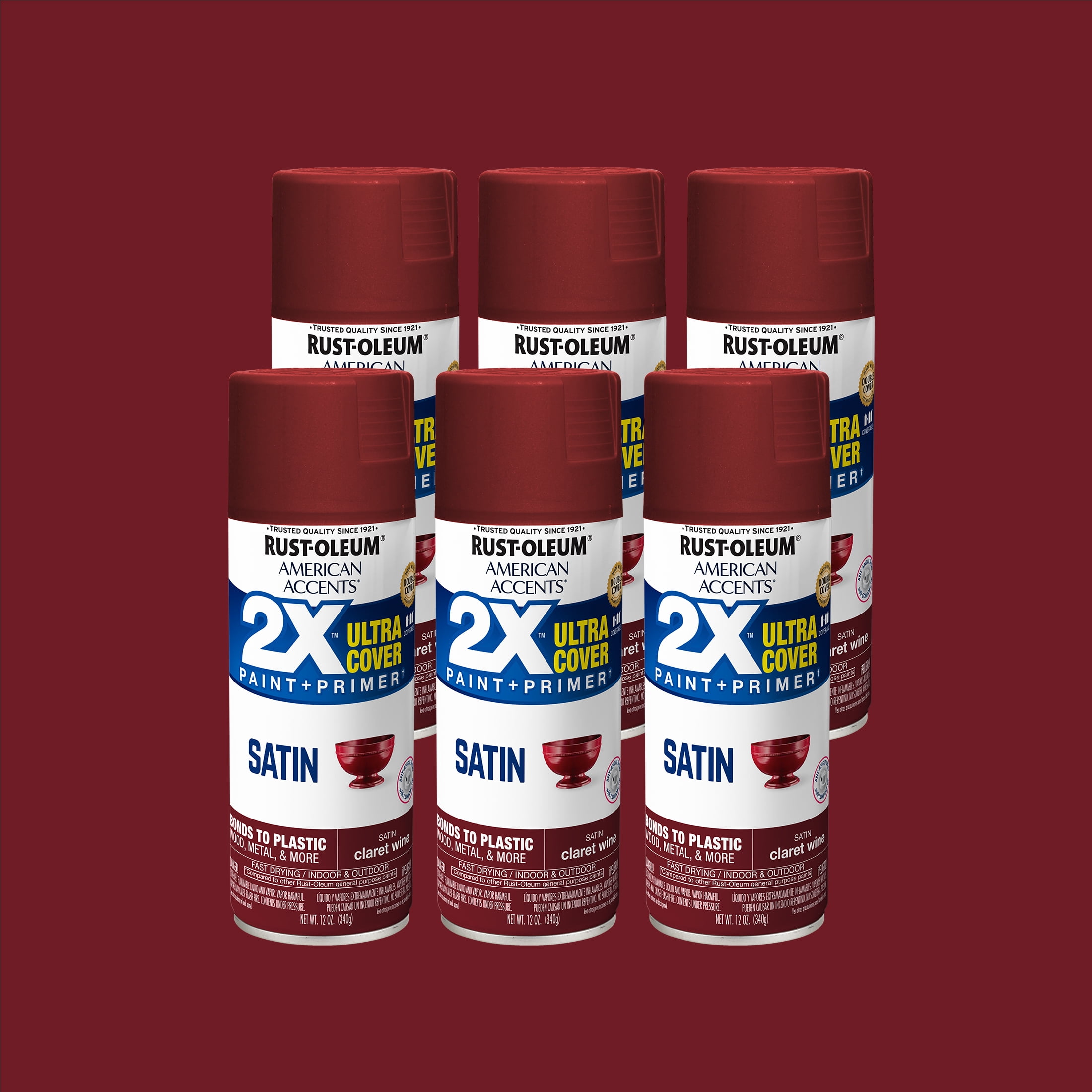 6 Pack, Claret Wine Rust-Oleum American Accents 2X Ultra Cover Satin ...