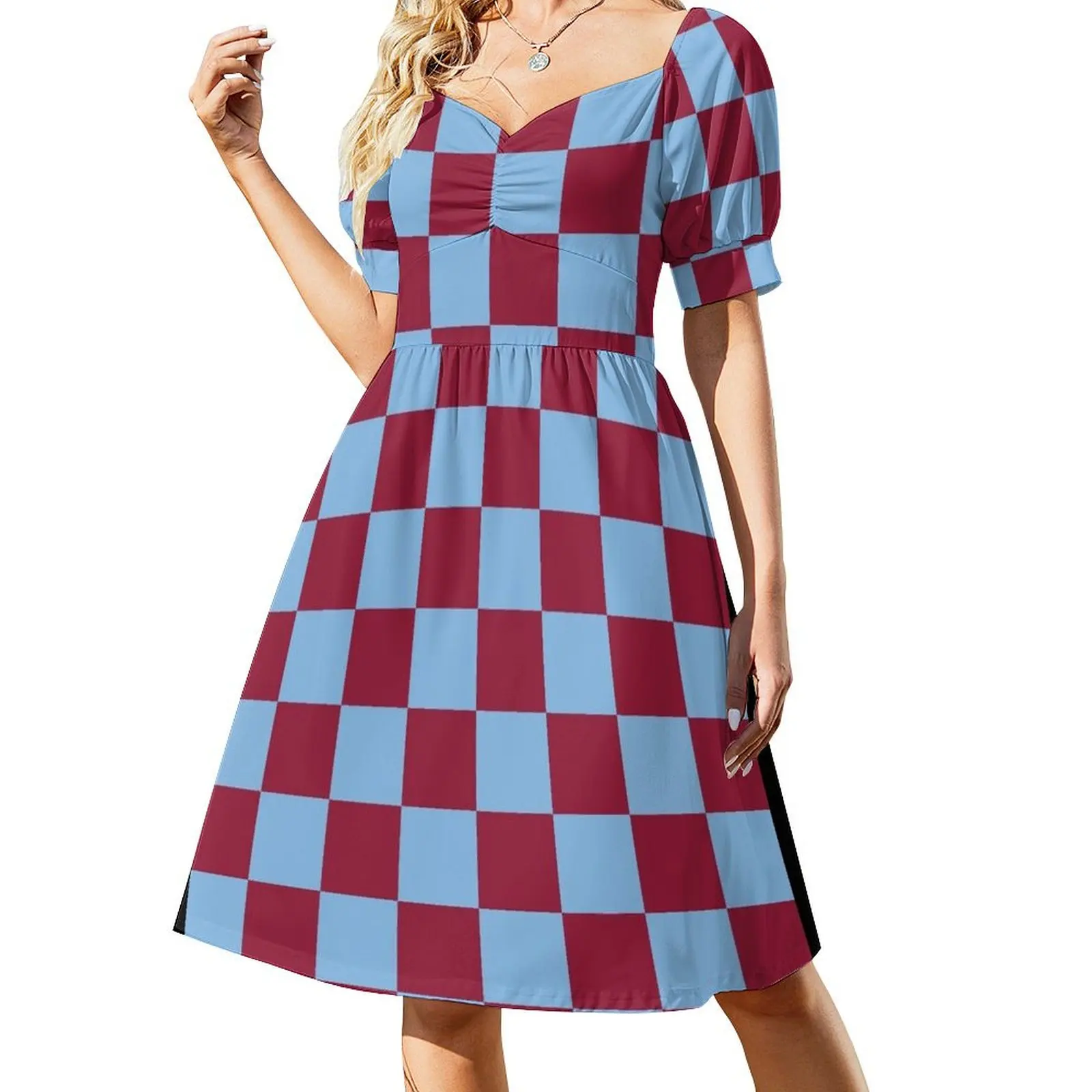 Claret and Blue Checkered Sleeveless Dress dresses dress party evening elegant luxury celebrity ...