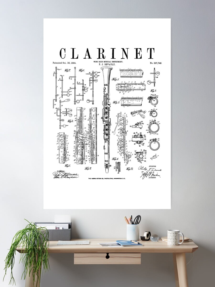 Clarinet Vintage Patent Clarinetist Drawing Print Poster Wall Art ...