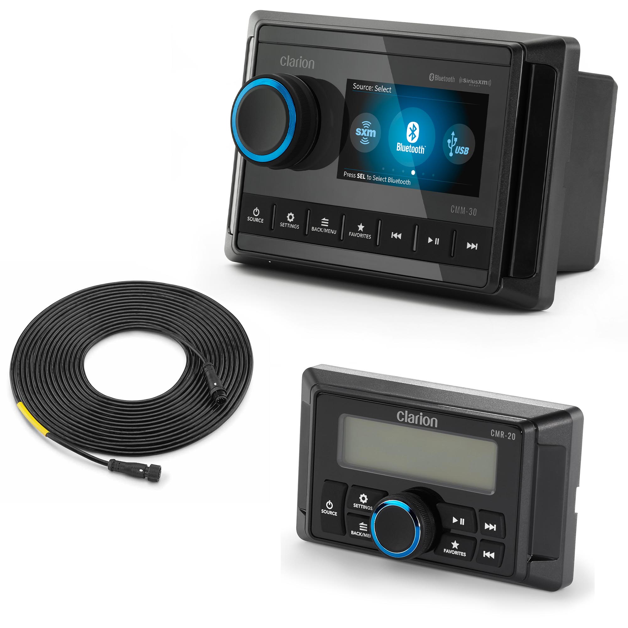 Clarion CMM-30 Marine Source Unit with Color LCD Display & CMR-20 Wired ...