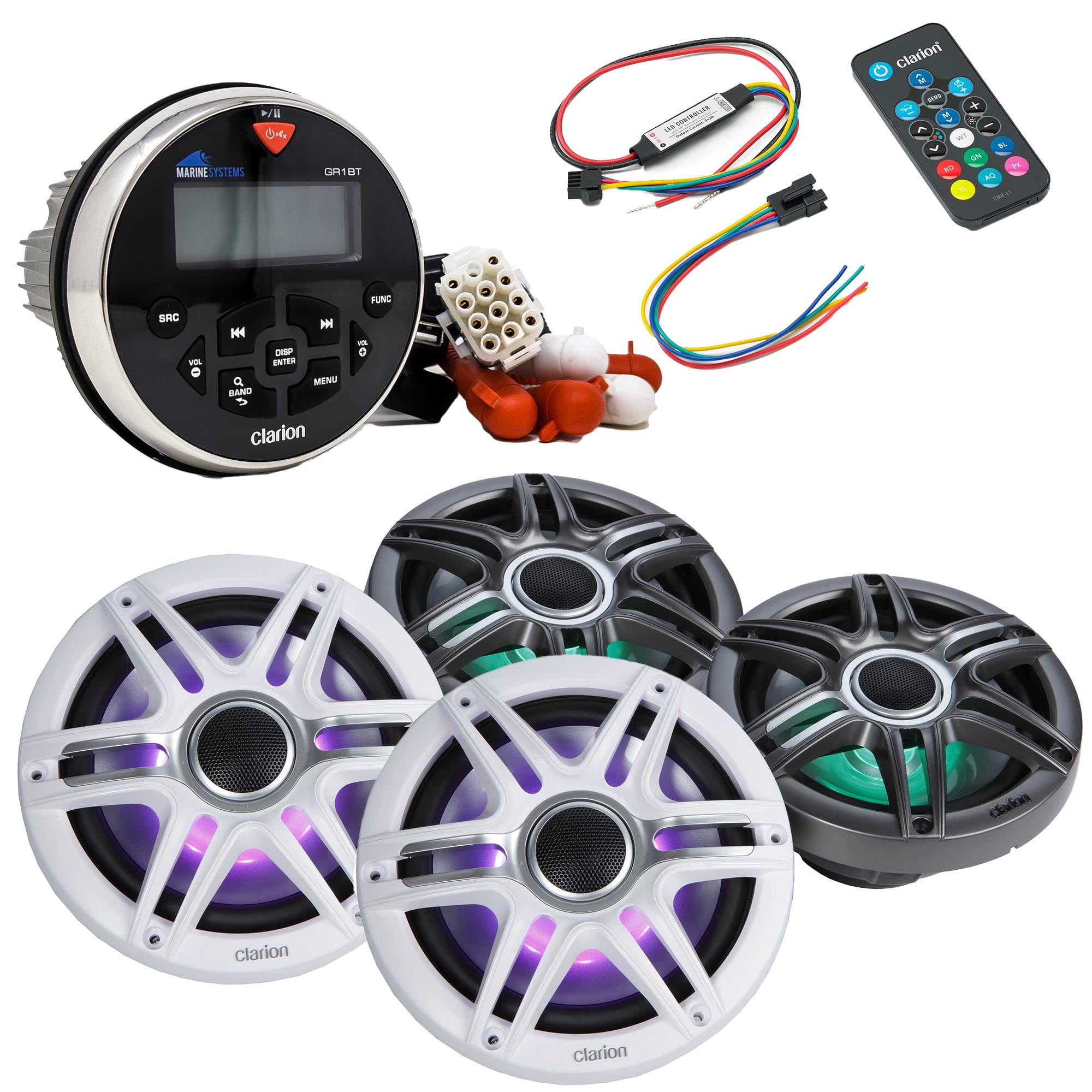 Clarion GR1BT Digital Media Receiver (Gauge Style) with (2) CMSP-771RGB ...