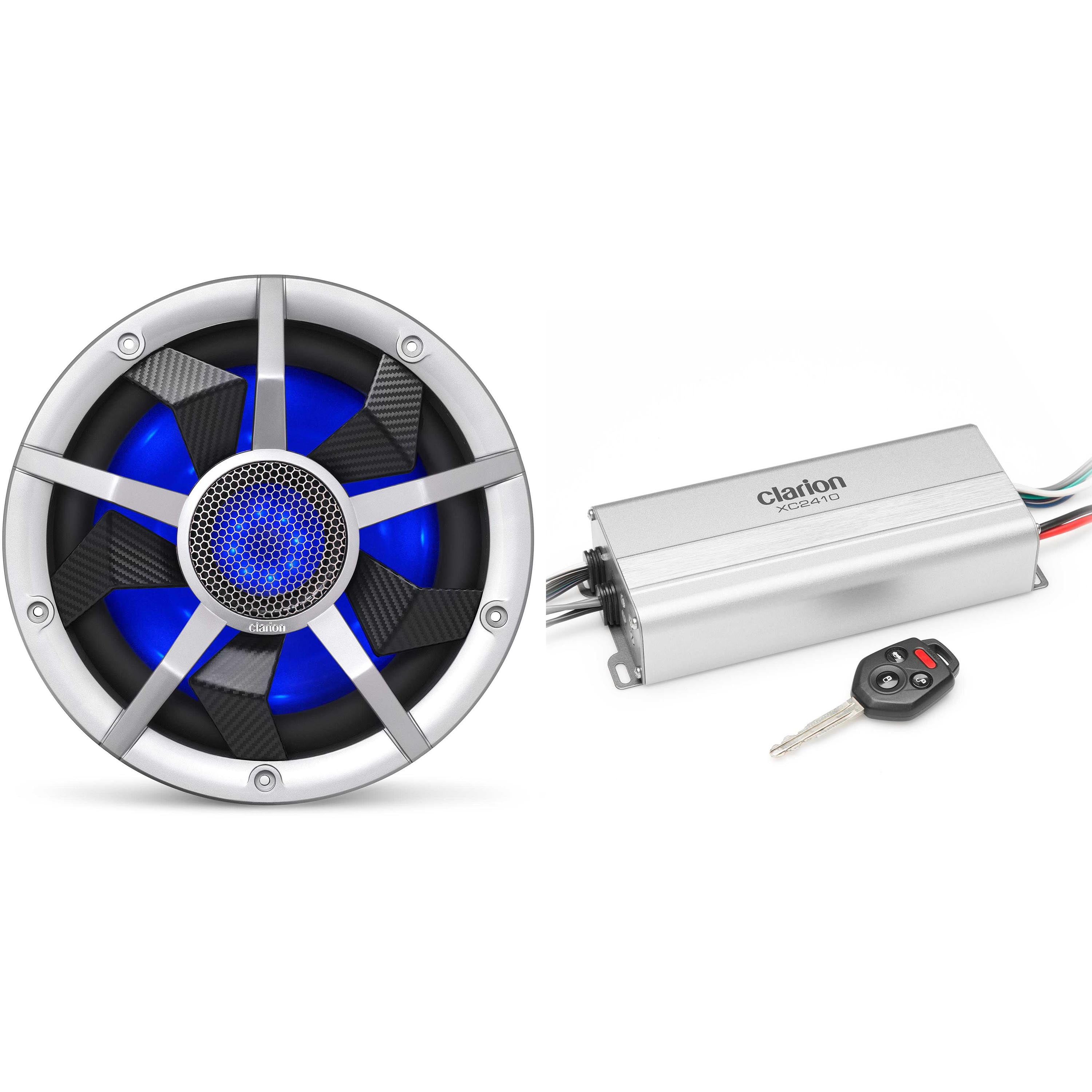 Clarion Marine 4 Channel Amp & 10" Silver Grill Boat Audio Upgrade ...