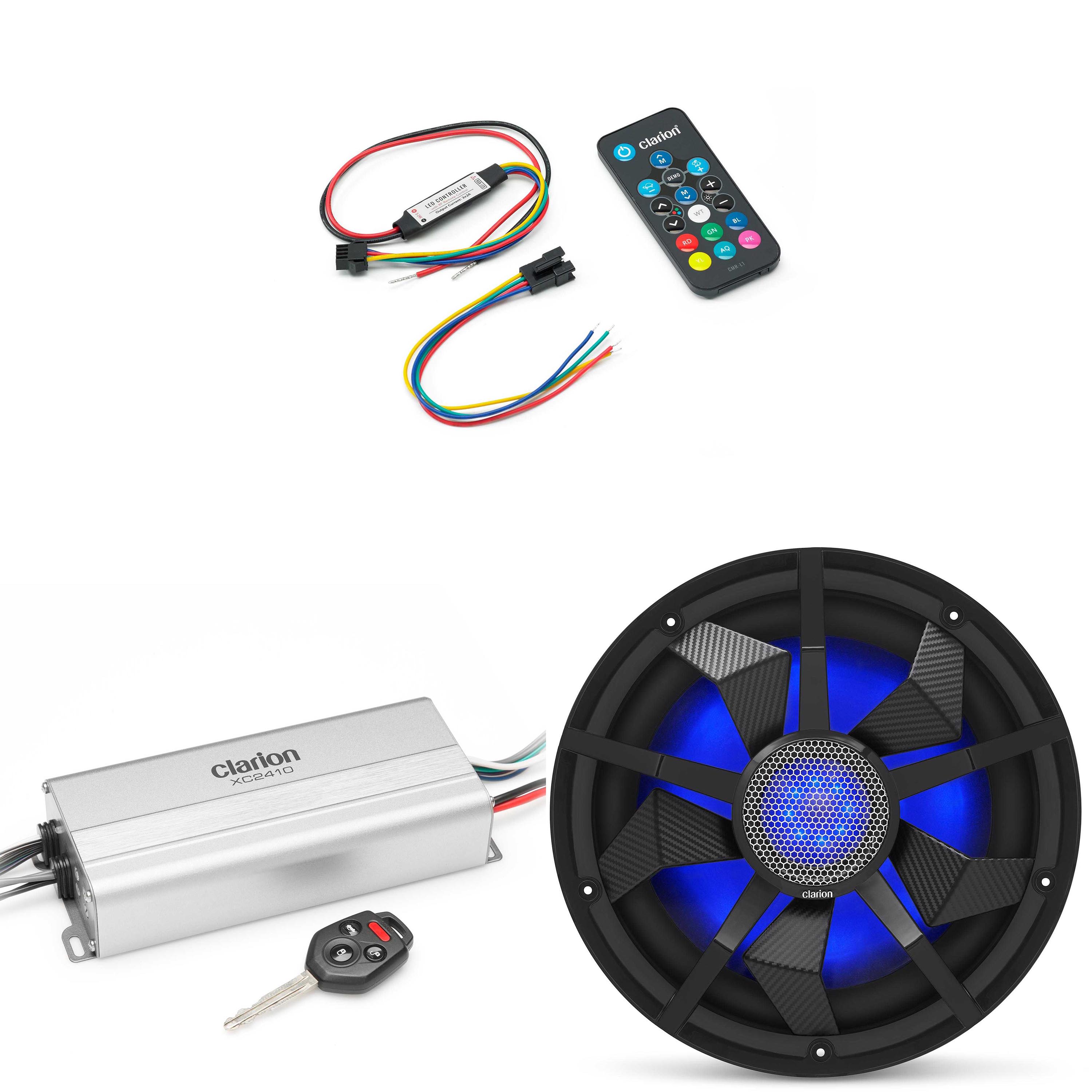 Clarion Marine 4 Channel Amp & 12" Black Grill Boat Audio Upgrade ...