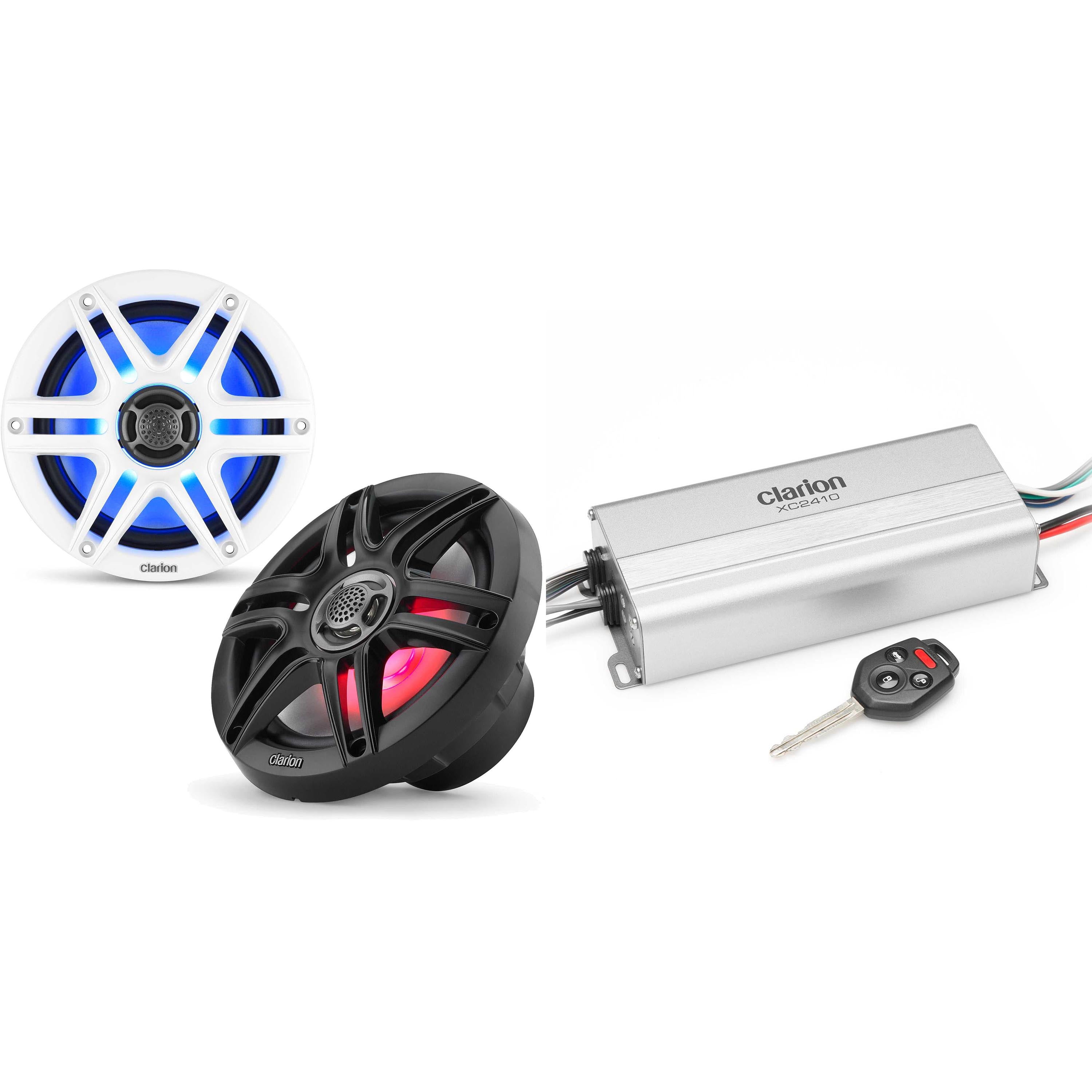 Clarion Marine 4 Channel Amp & CMS-651RGB-SWB 6.5" LED Boat Audio ...