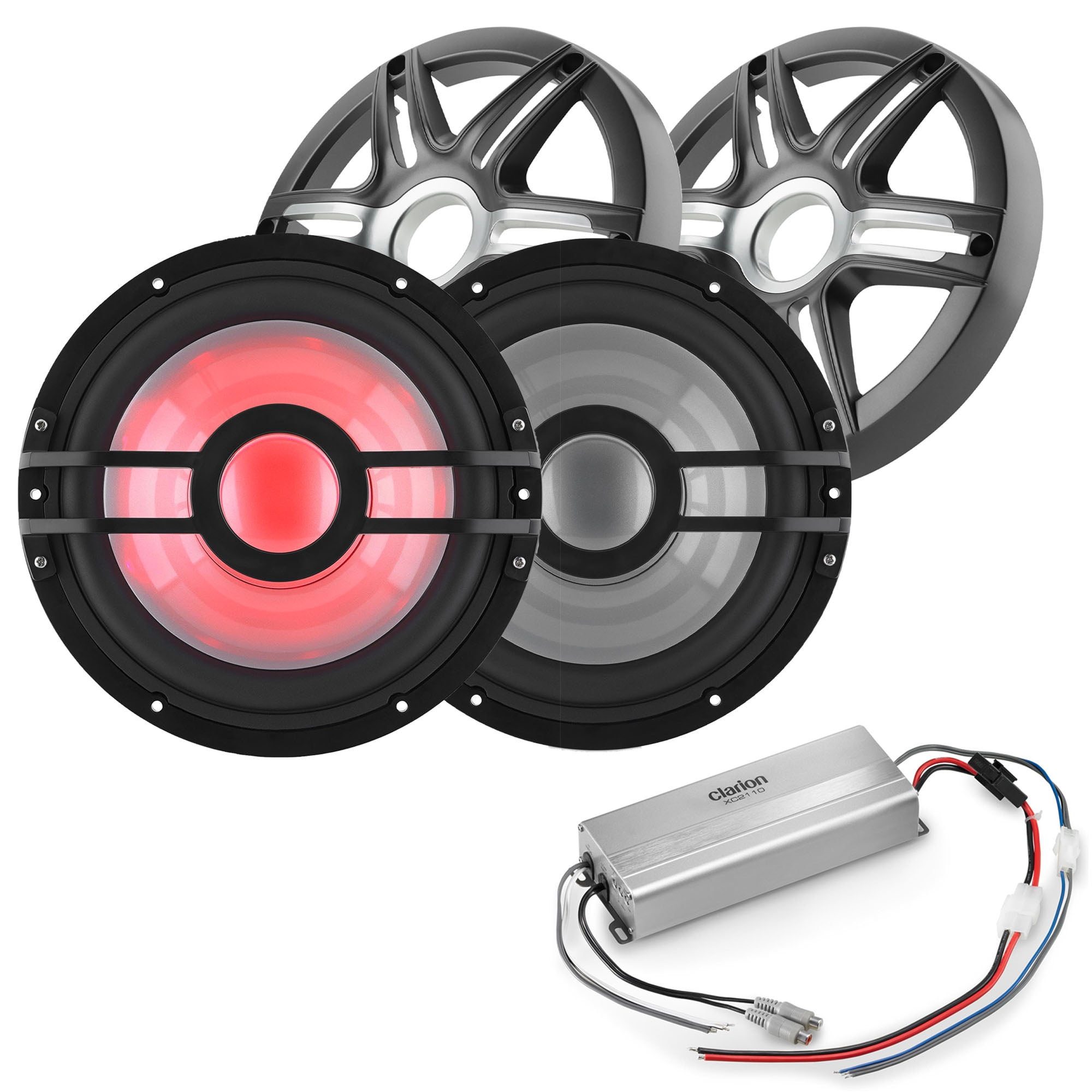Clarion Marine Bass Bundle - (2) CMSP-101RGB-4 10" RGB LED subwoofers ...