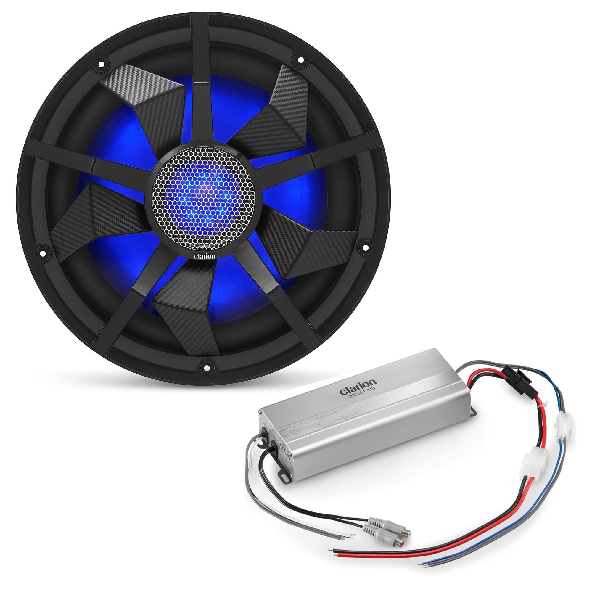 Clarion Marine Bass Bundle - CM3013WL 12" RGB LED subwoofer includes ...