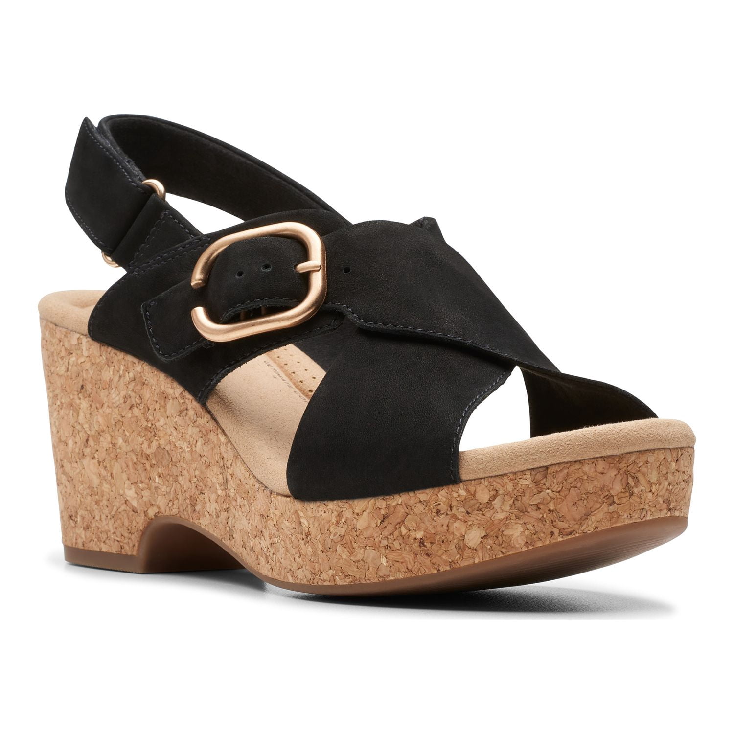 Clarks® Giselle Dove Women's Leather Wedge Sandals Color: Black Size: 8 ...