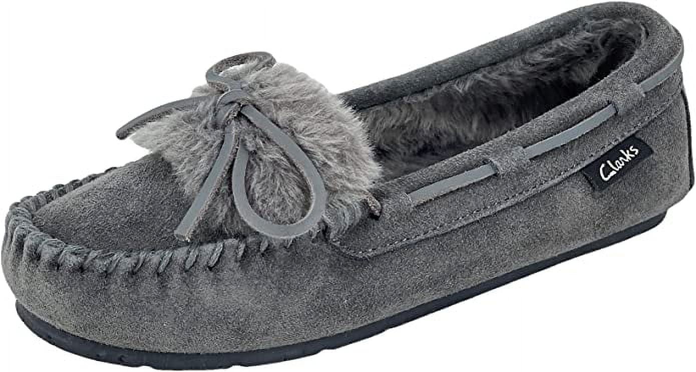 Clarks Holly Grey Cream Indoor Outdoor Faux Fur Rounded Closed Toe ...