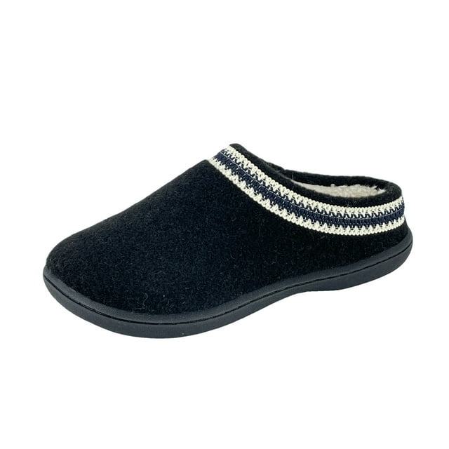 Clarks Indoor and Outdoor Black Slipper Cozy Wool Mule Slip-On Fur ...