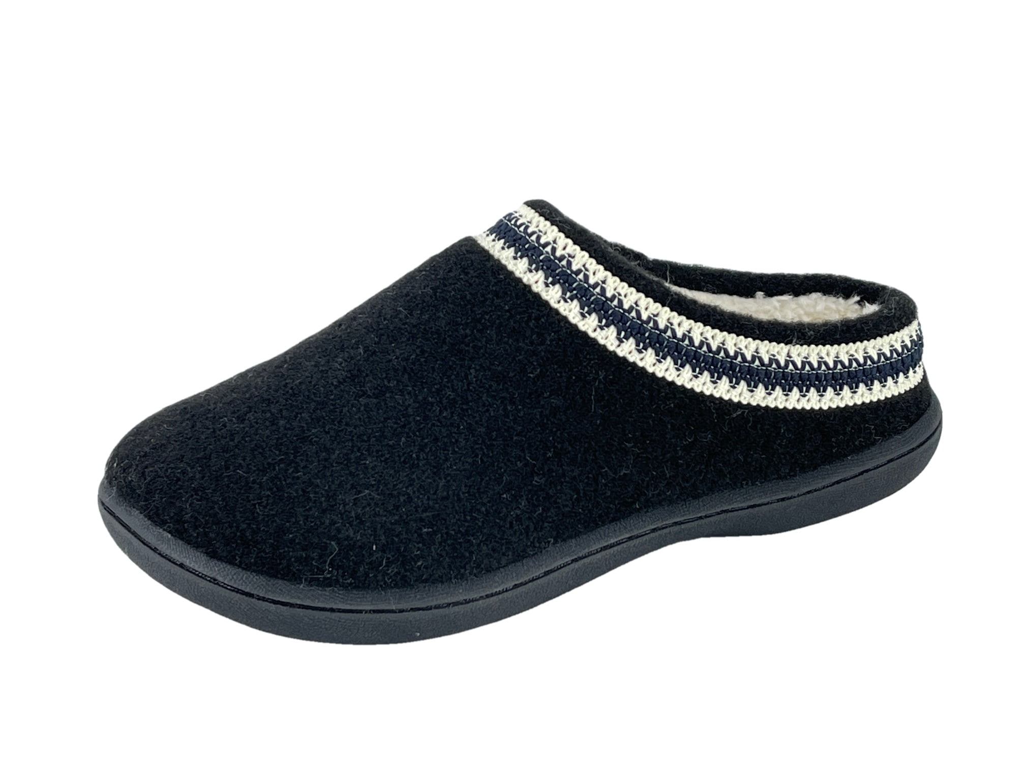 Clarks Indoor and Outdoor Black Slipper Cozy Wool Mule Slip-On Fur ...