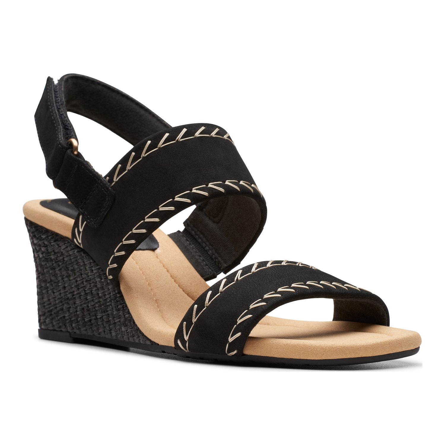 Clarks® Kyarra Rose Women's Nubuck Wedge Sandals Color: Black Size: 6 ...