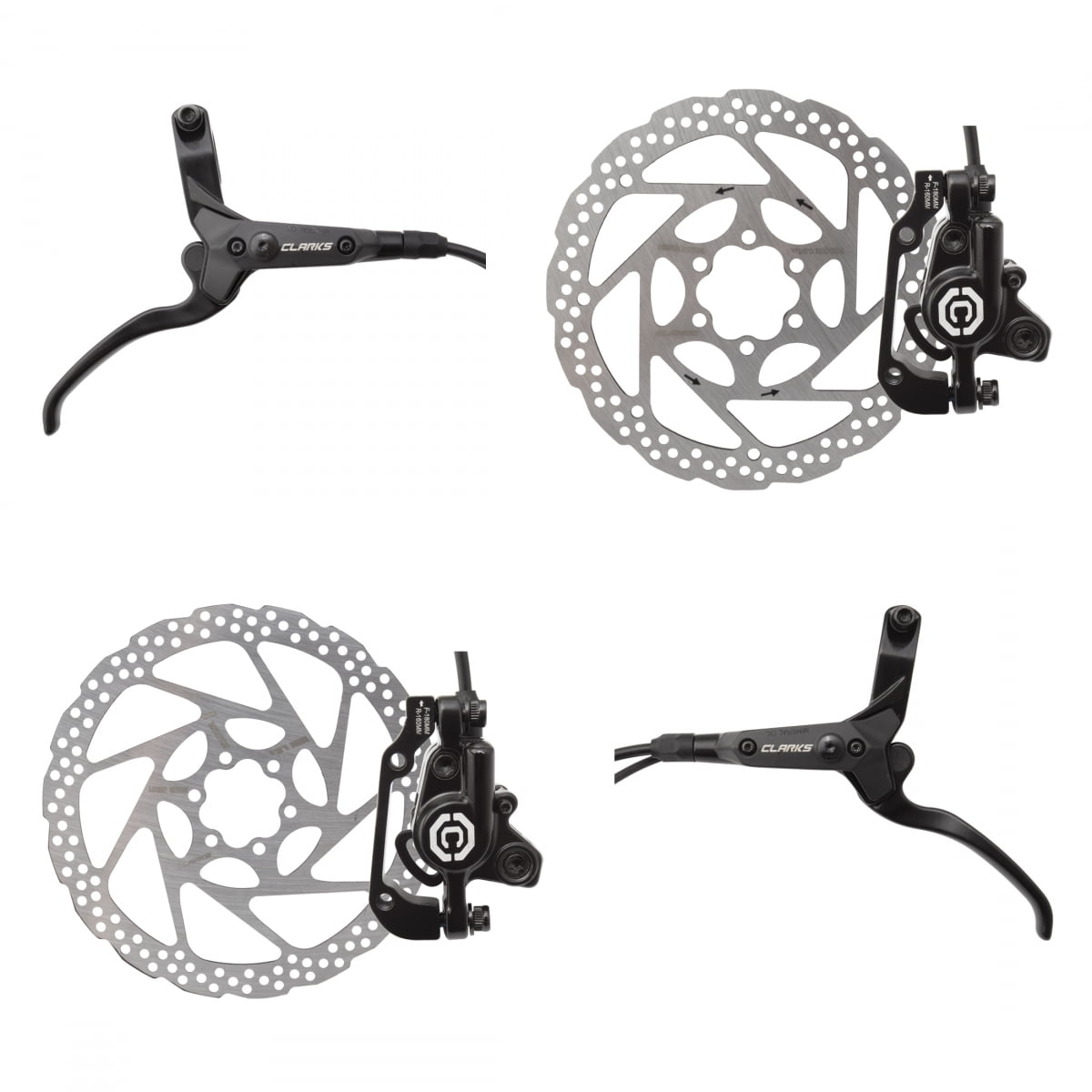 Clarks M3000 eBike Hydraulic Brake Pair Standard Post Mount 180/160mm ...