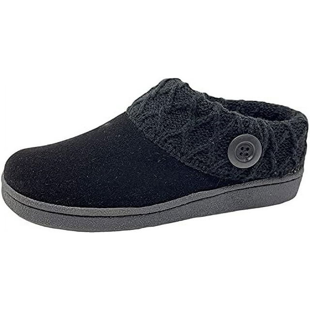 Clarks Scuff Black Suede Leather Knitted Collar Clog Plush Fur Lining ...