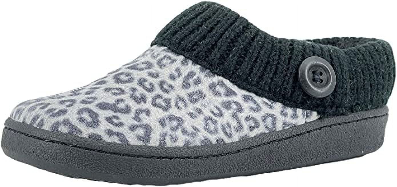 Clarks Scuff Grey Leopard Knit Slip On Rounded Closed Toe Slipper Mule ...