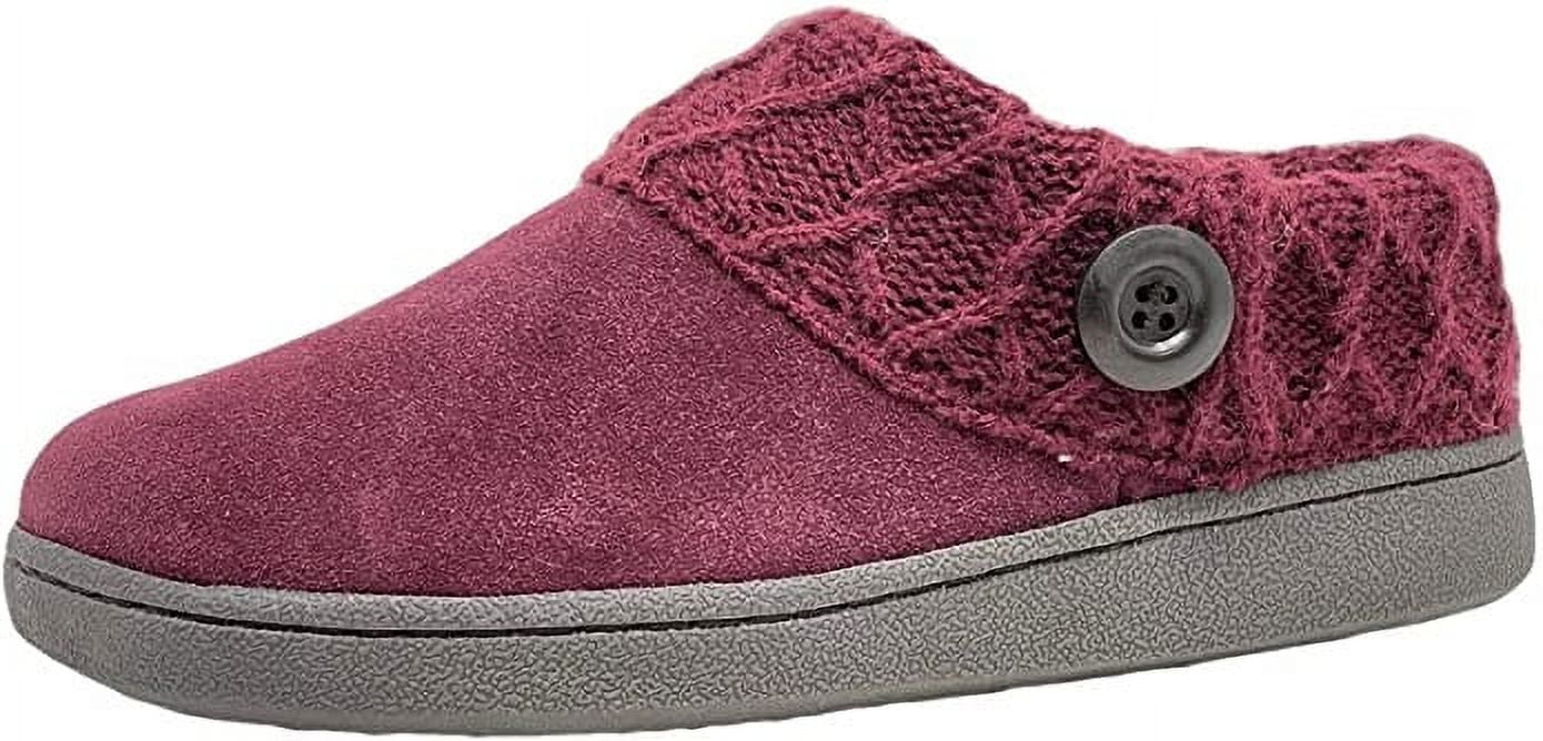 Clarks Suede Leather Knitted Collar Clog Plush Faux Fur Lining Slippers ...