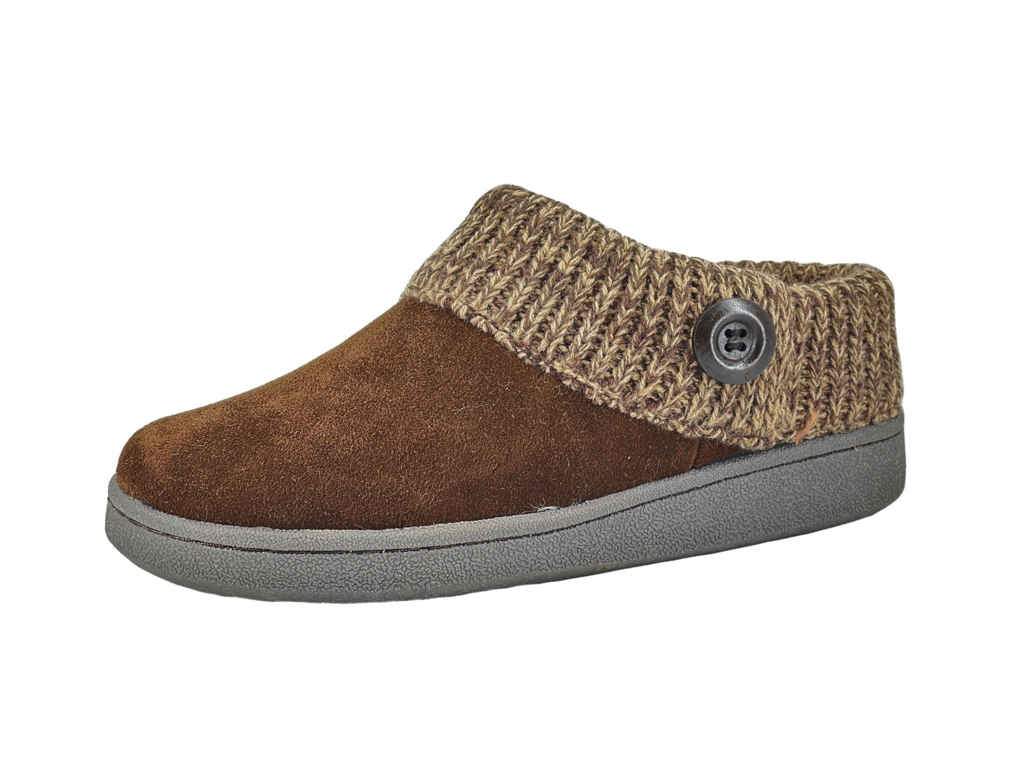 Clarks Suede Leather Knitted Collar Clog Plush Faux Fur Lining Slippers ...