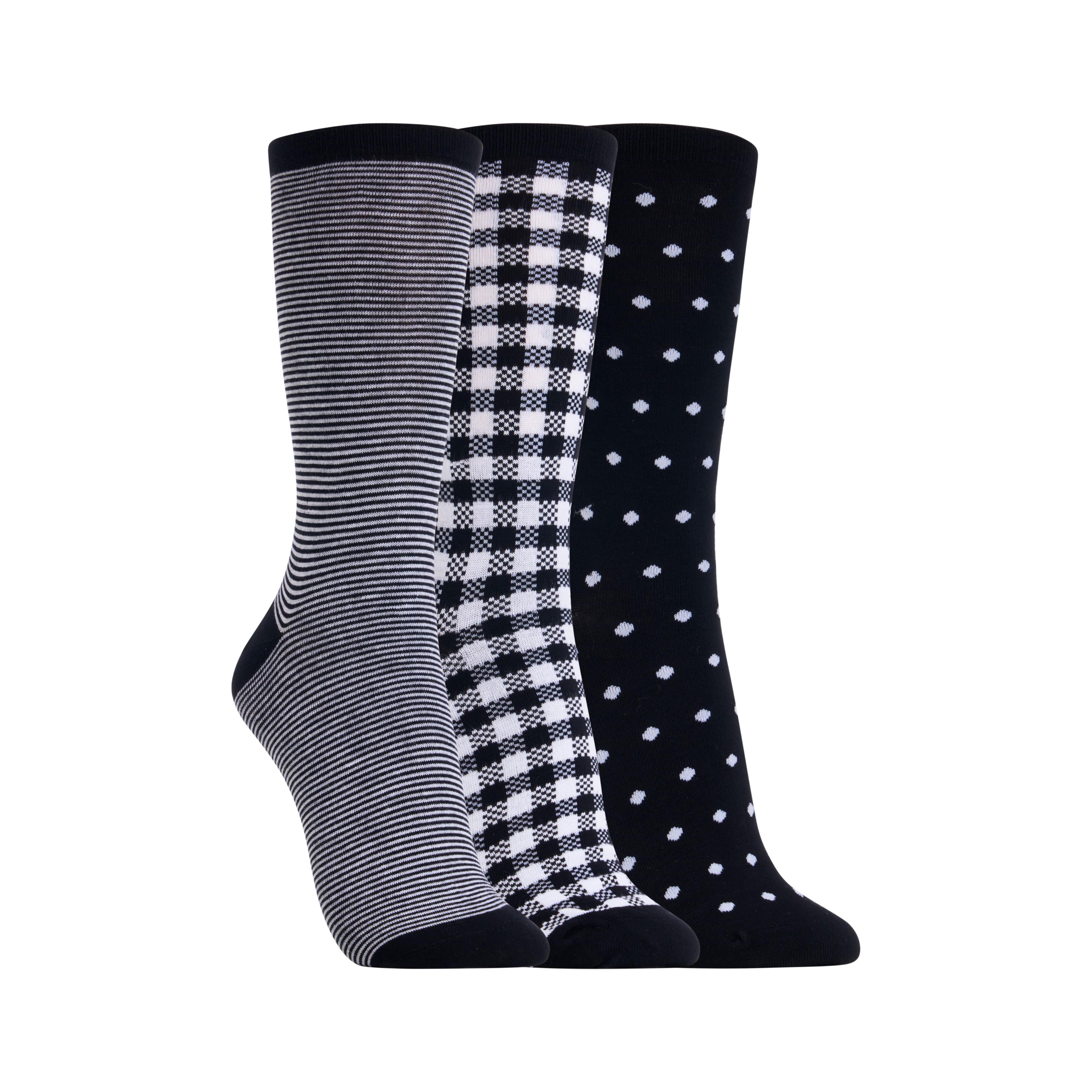 Clarks Women's Checkered Crew Socks 3 Pair, Black/Noir, Women's 4-10 ...