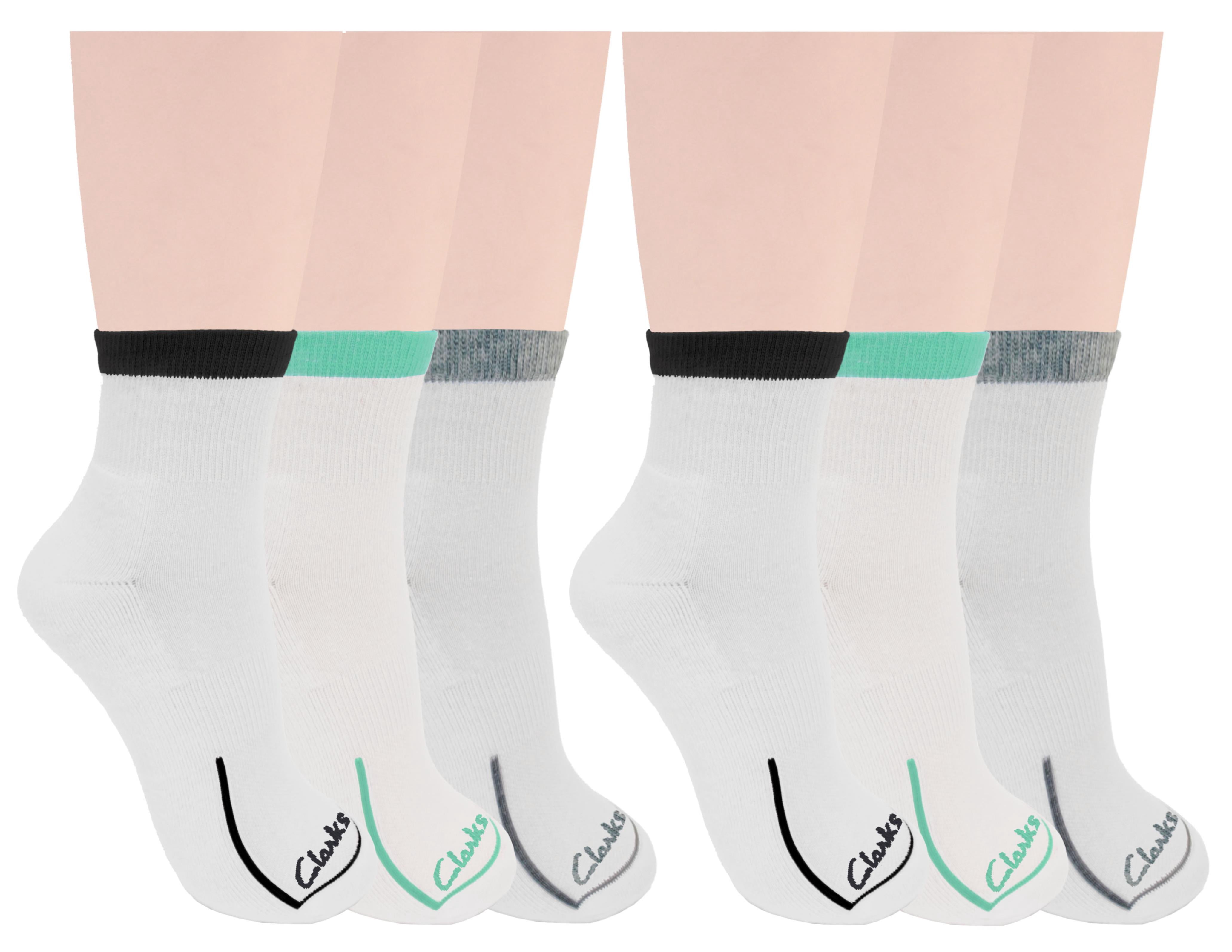 Clarks Women's Half Cushion Anklet Socks 6 Pair, White, Women's 4-10 ...