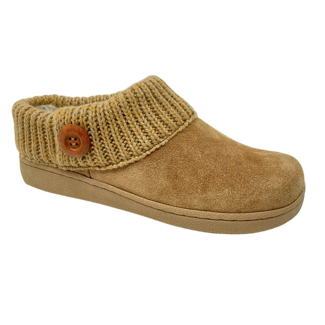Clarks Women's Knitted Collar Clog Cinnamon Tan Suede Slip On Slipper ...