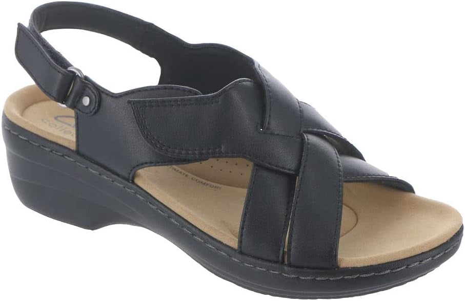 Clarks Women's Merliah Echo Heeled Sandal, Black Leather, 6.5 Wide ...