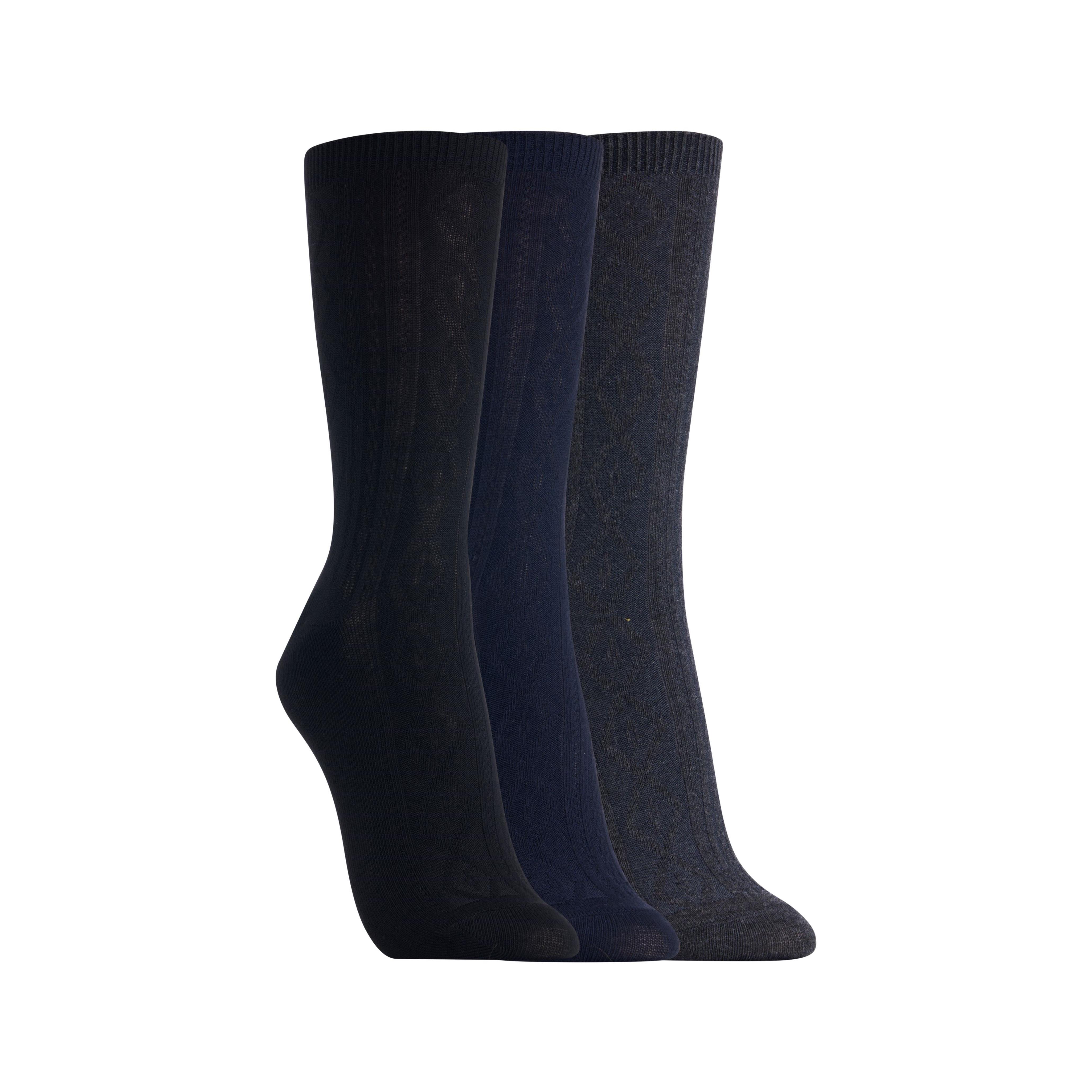 Clarks Women's Textured Crew Socks 3 Pair, Navy/Charcoal/Black, Women's ...