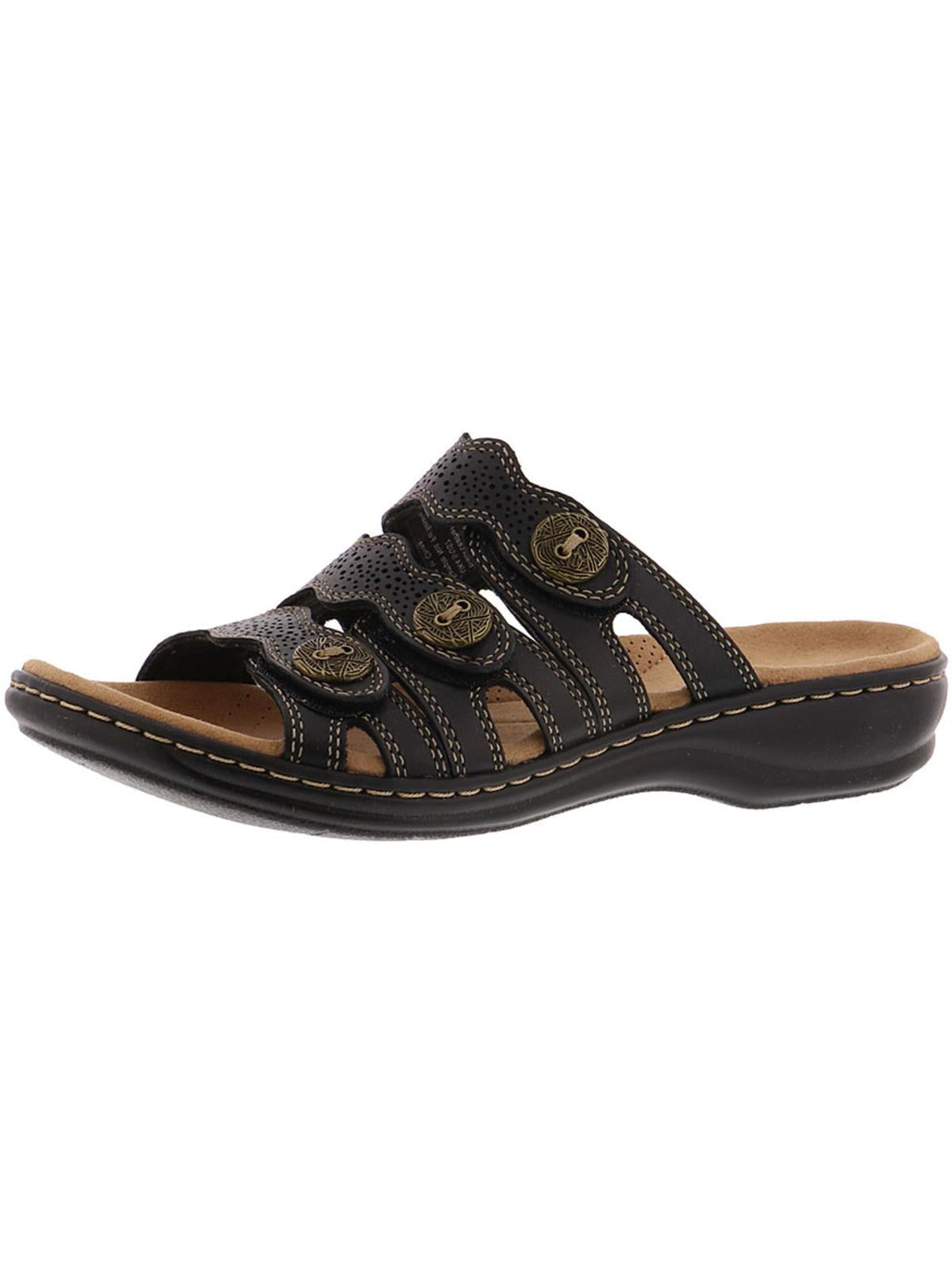 Clarks Womens Leisa Grace Leather Slip On Slide Sandals Black 75 Medium Bm