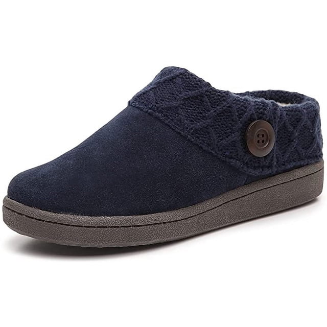 Clarks Womens Slipper Suede Leather Knitted Collar Clog Slippers ...