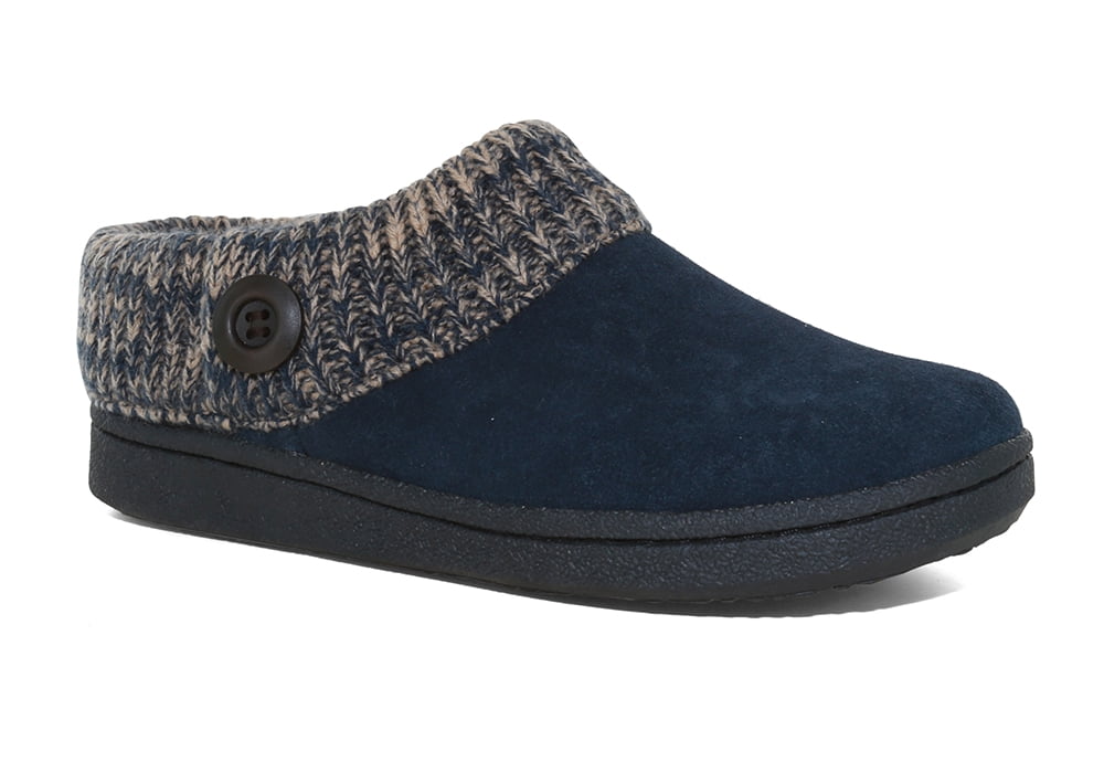 Clarks Womens Slipper Suede Leather Knitted Collar Clog Slippers ...