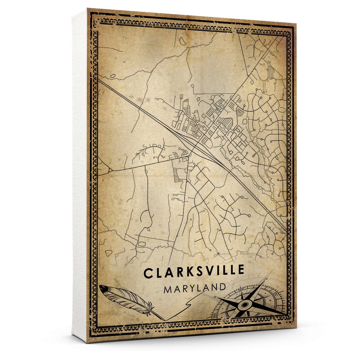 Clarksville Vintage Map Prints Canvas, Maryland Map Art Canvas, Canvas ...