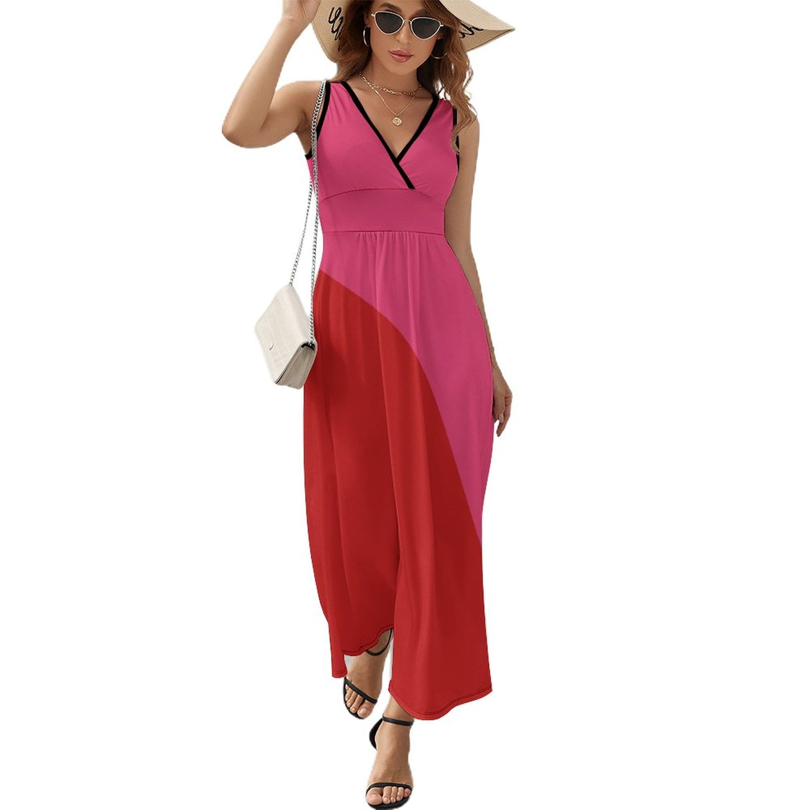 Clashing colors. Red and pink Sleeveless Dress Women's summer skirt ...