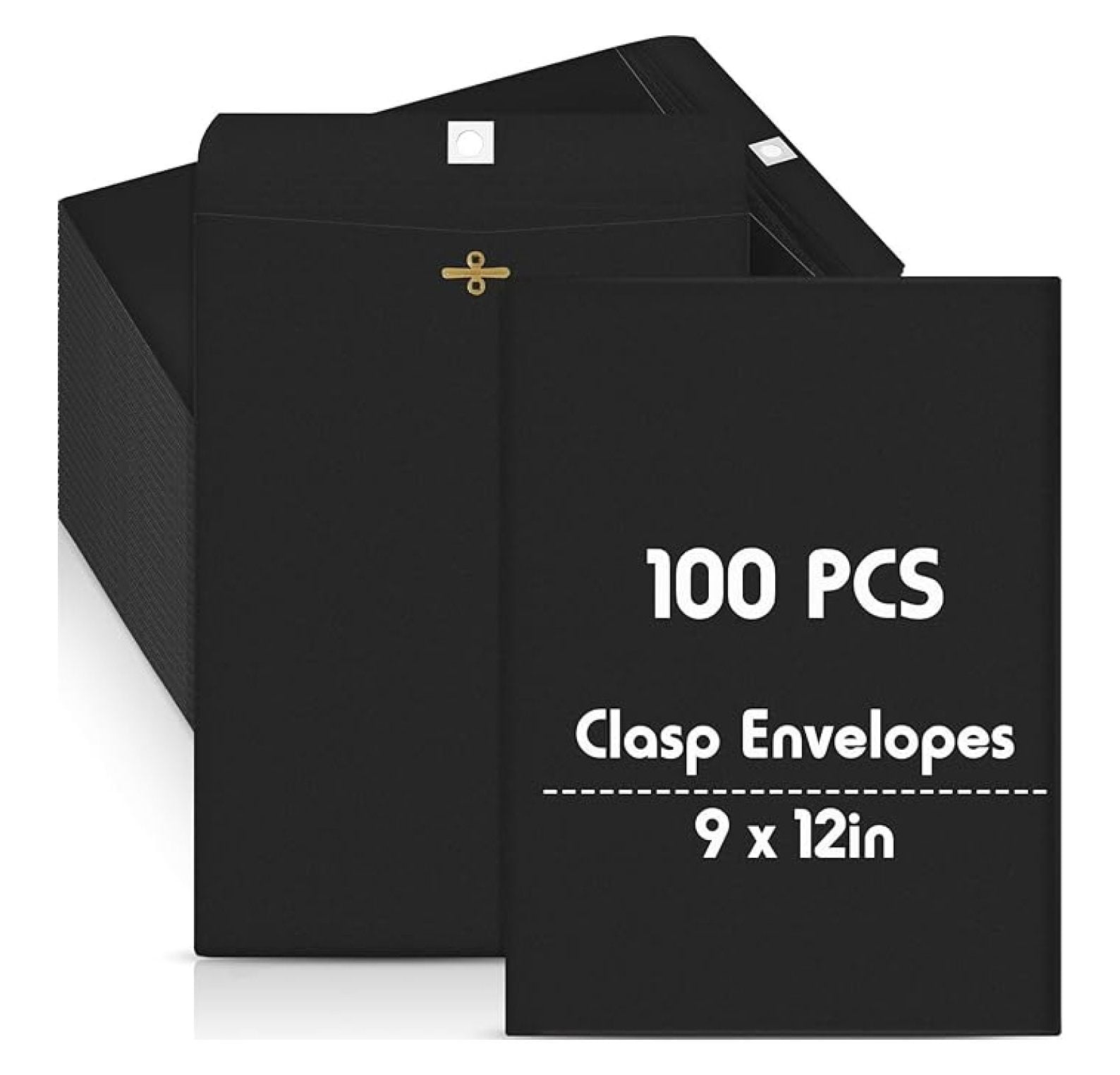 Clasp Envelopes 9x12 Inch - 100 Pack Black Gummed Manila Envelopes ...
