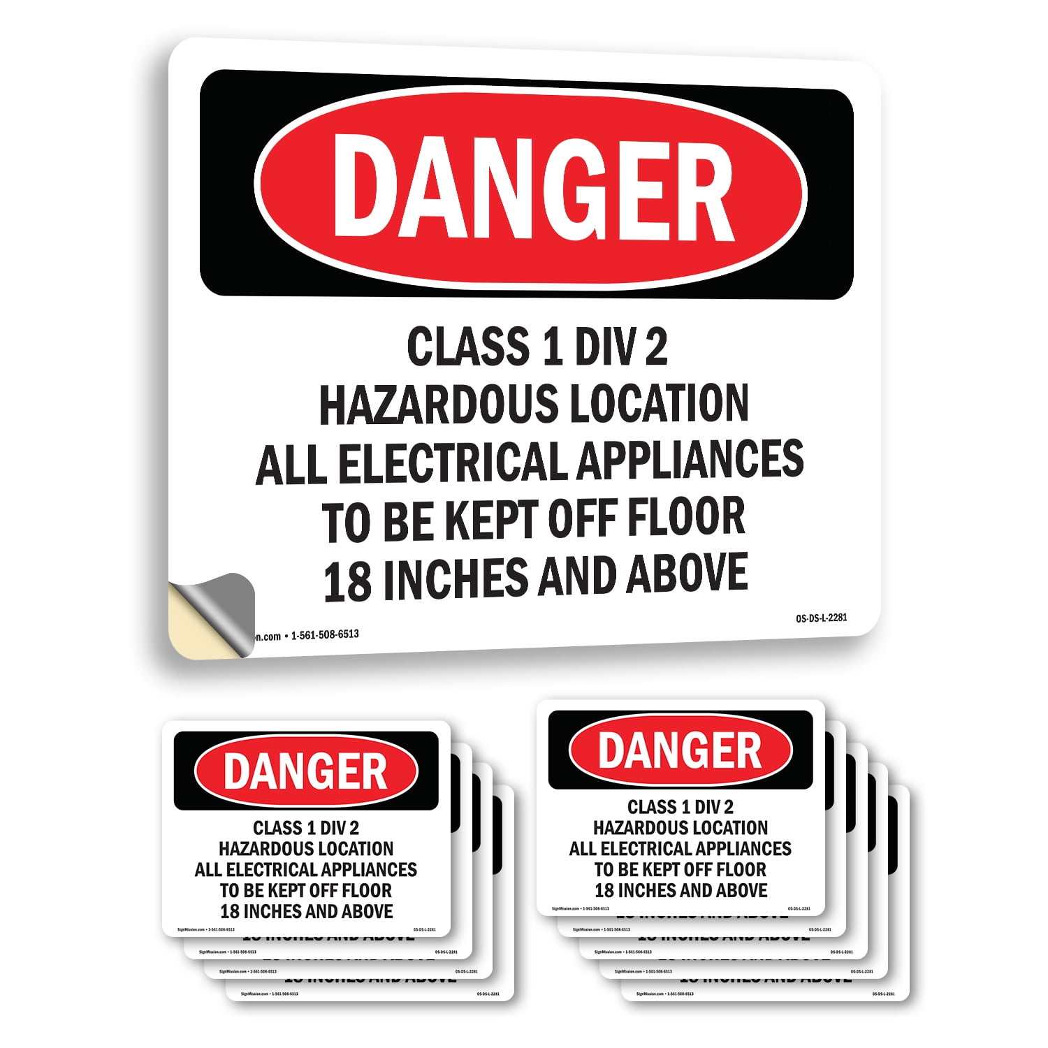Class 1 Div 2 Hazardous Location All Electrical OSHA Danger Vinyl Decal ...