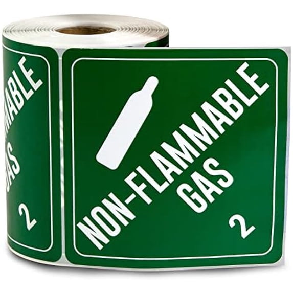 Class 2 Non-Flammable Gas Placard Labels (4 x 4 inch, Green - 600 ...
