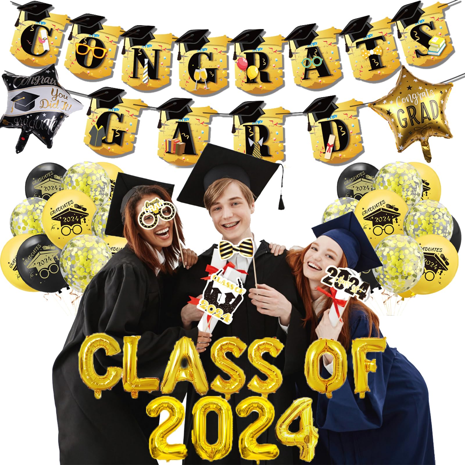 Class of 2024 Gold Theme Graduation Decoration Set, Class of 2024 ...