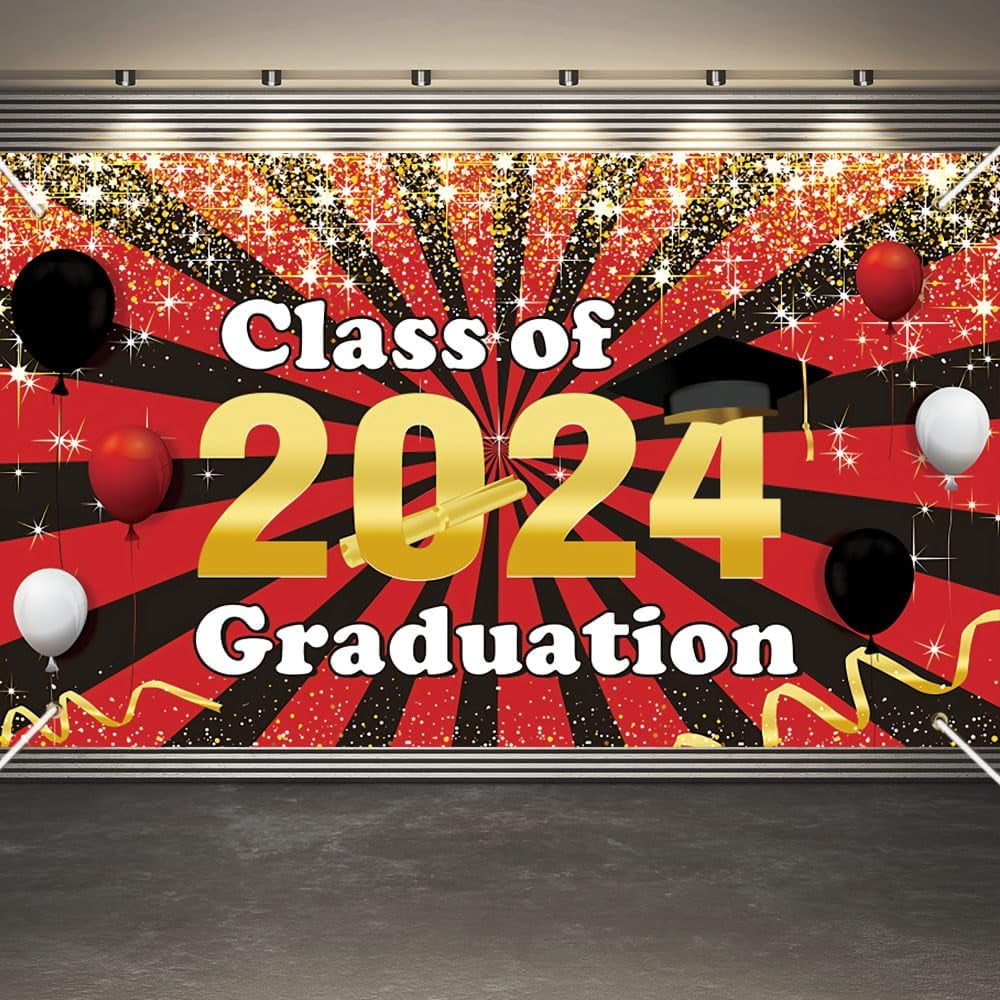 Class of 2024 Graduation Backdrop Banner, Black and Red Congratulations ...