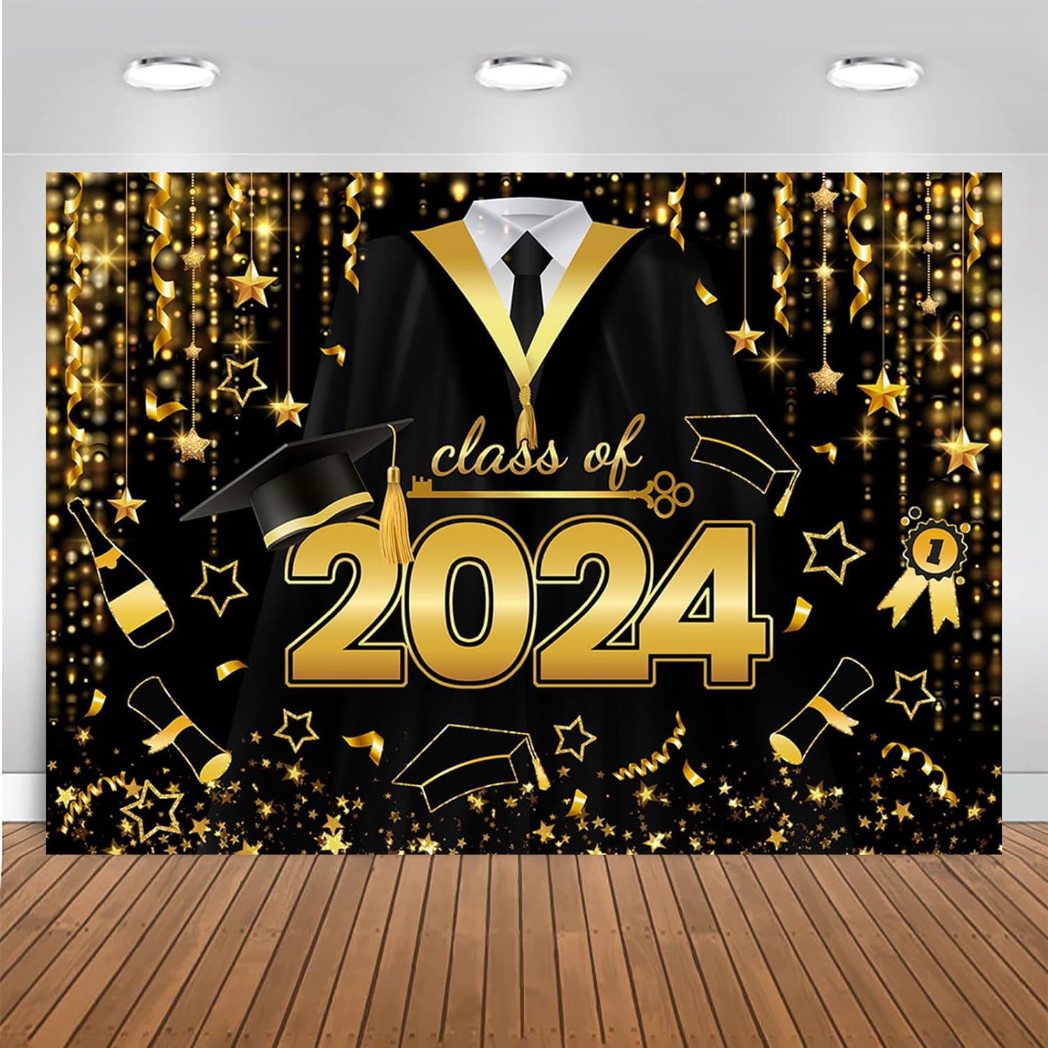 Class of 2024 Graduation Backdrop Black and Gold Graduation Party ...