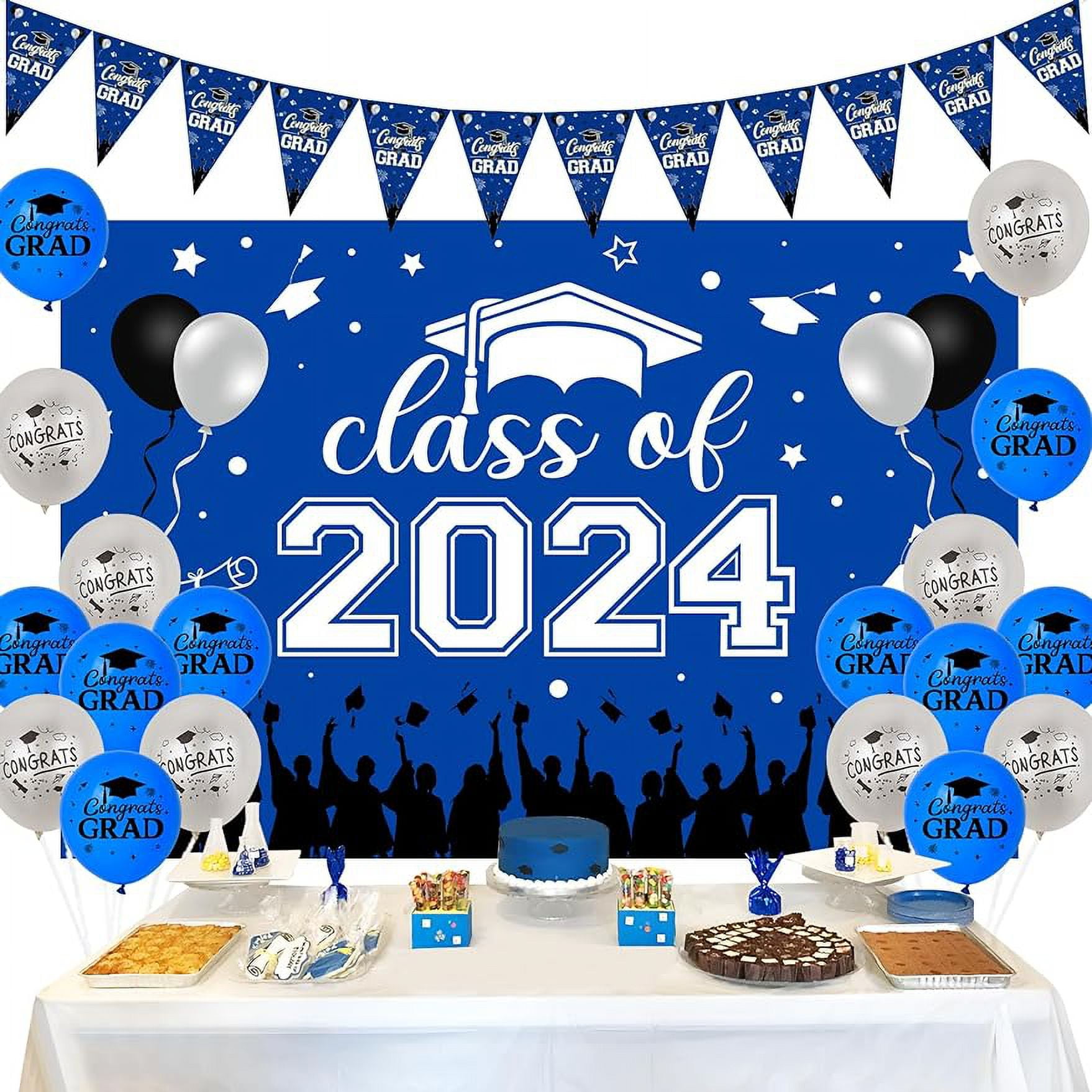 Class of 2024 Graduation Decorations Navy Blue, Class of 2024 Backdrop ...