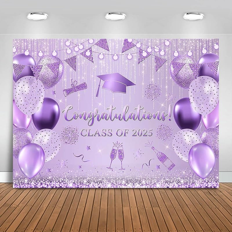 Class of 2025 Backdrop 7x5ft Purple Glitter Congratulations Graduation ...