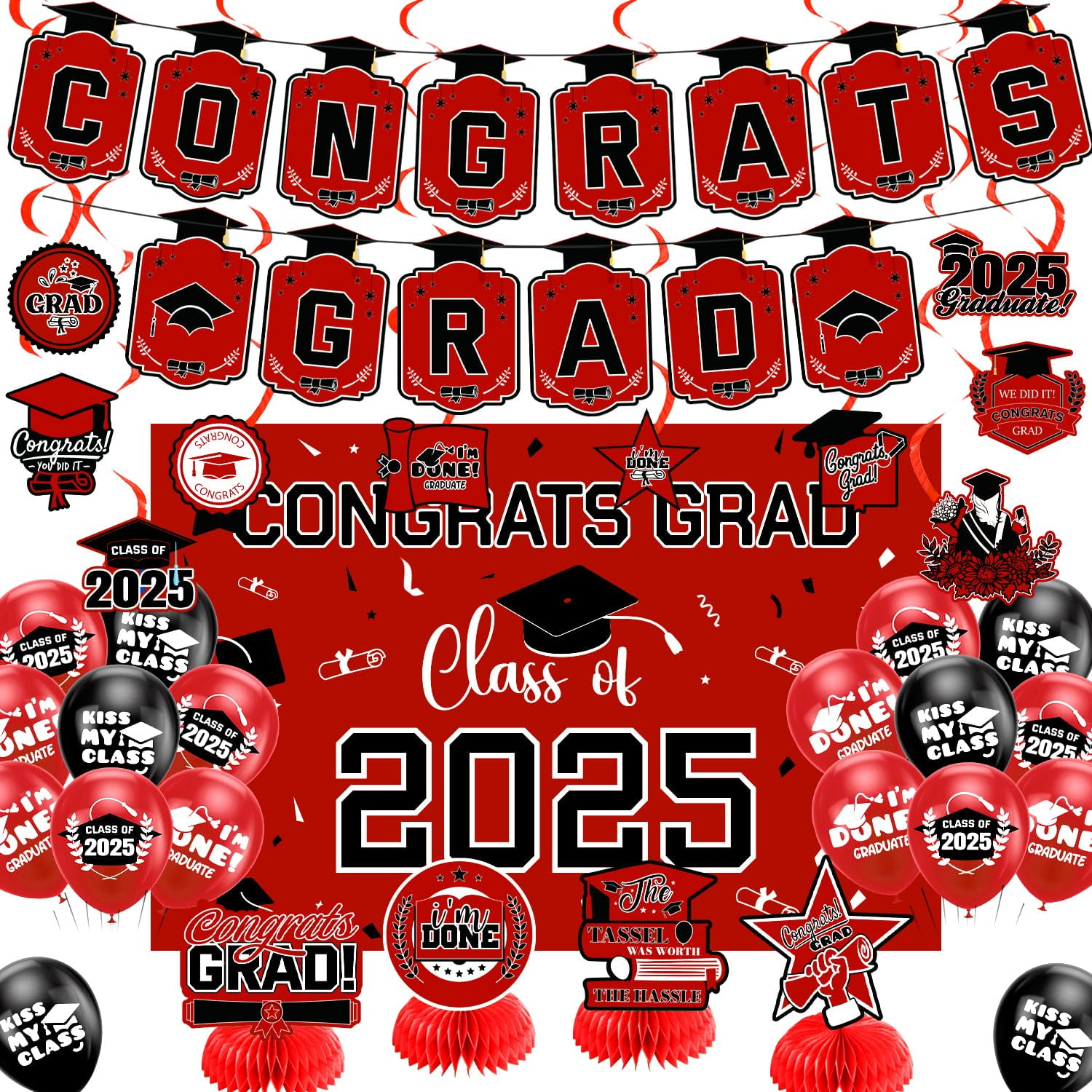 Class of 2025 Backdrop Banner,Red Themed Graduation Decorations Set ...