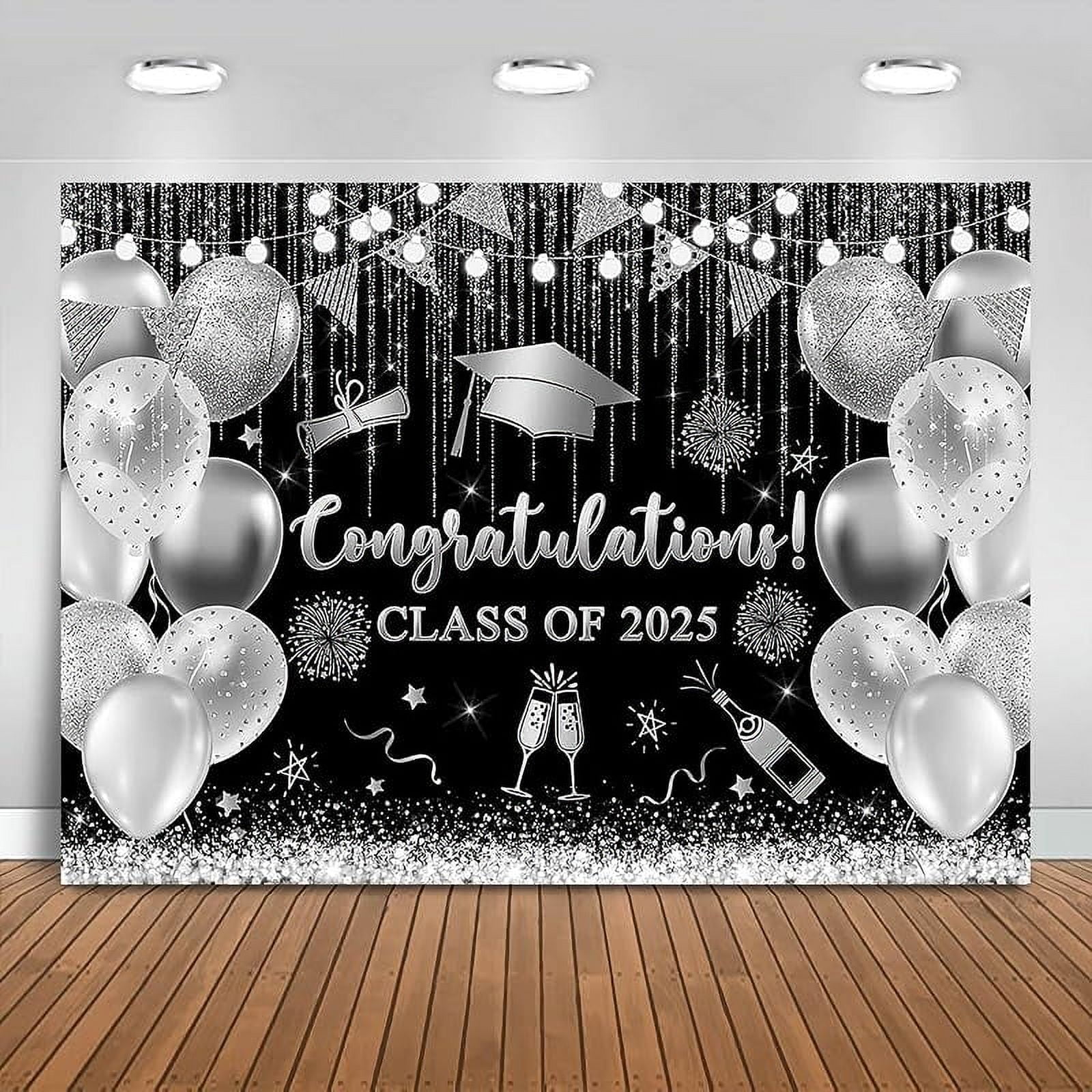Class of 2025 Backdrop Black and Silver Congratulations Graduation ...