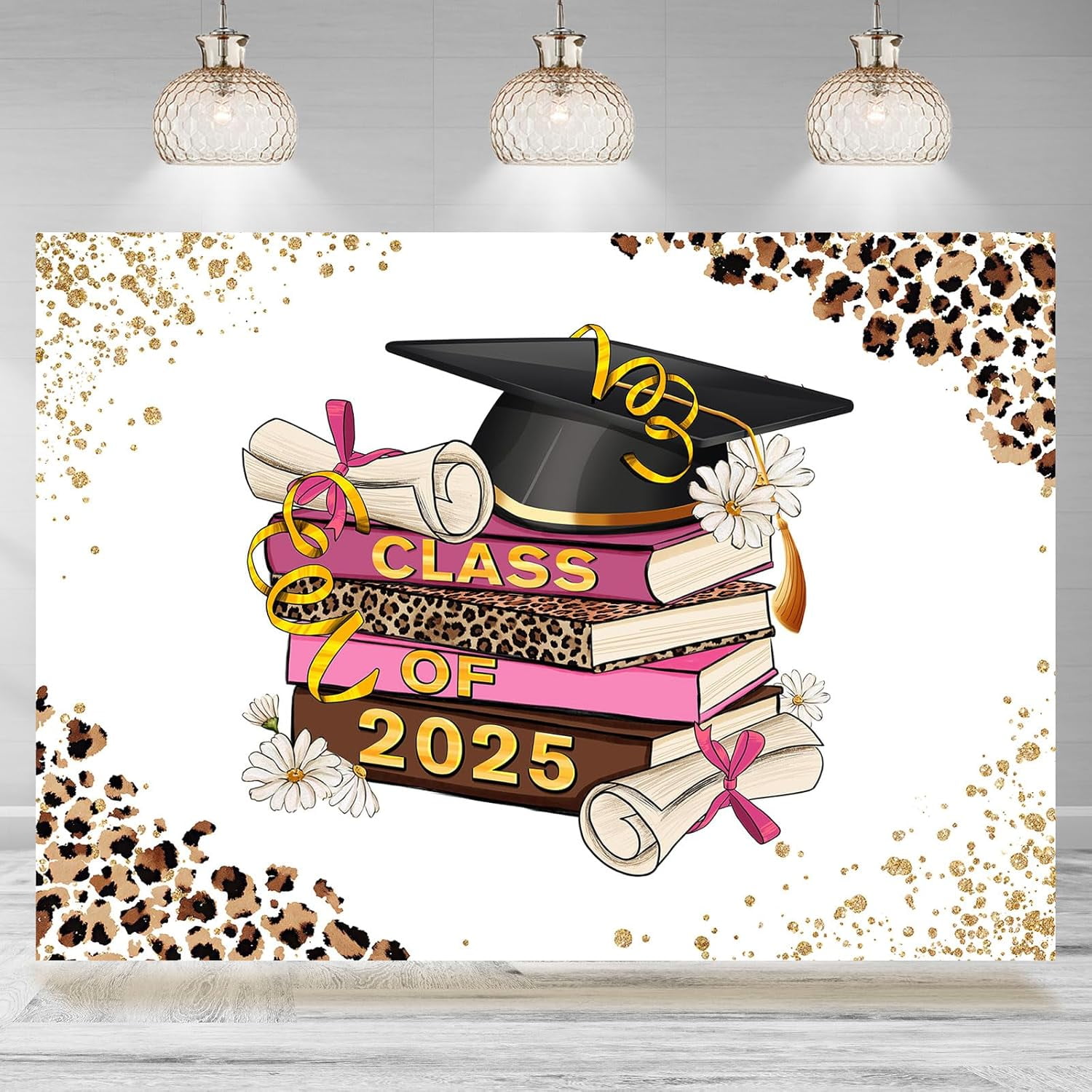 Class of 2025 Backdrop Congratulations Graduate Books Floral ...