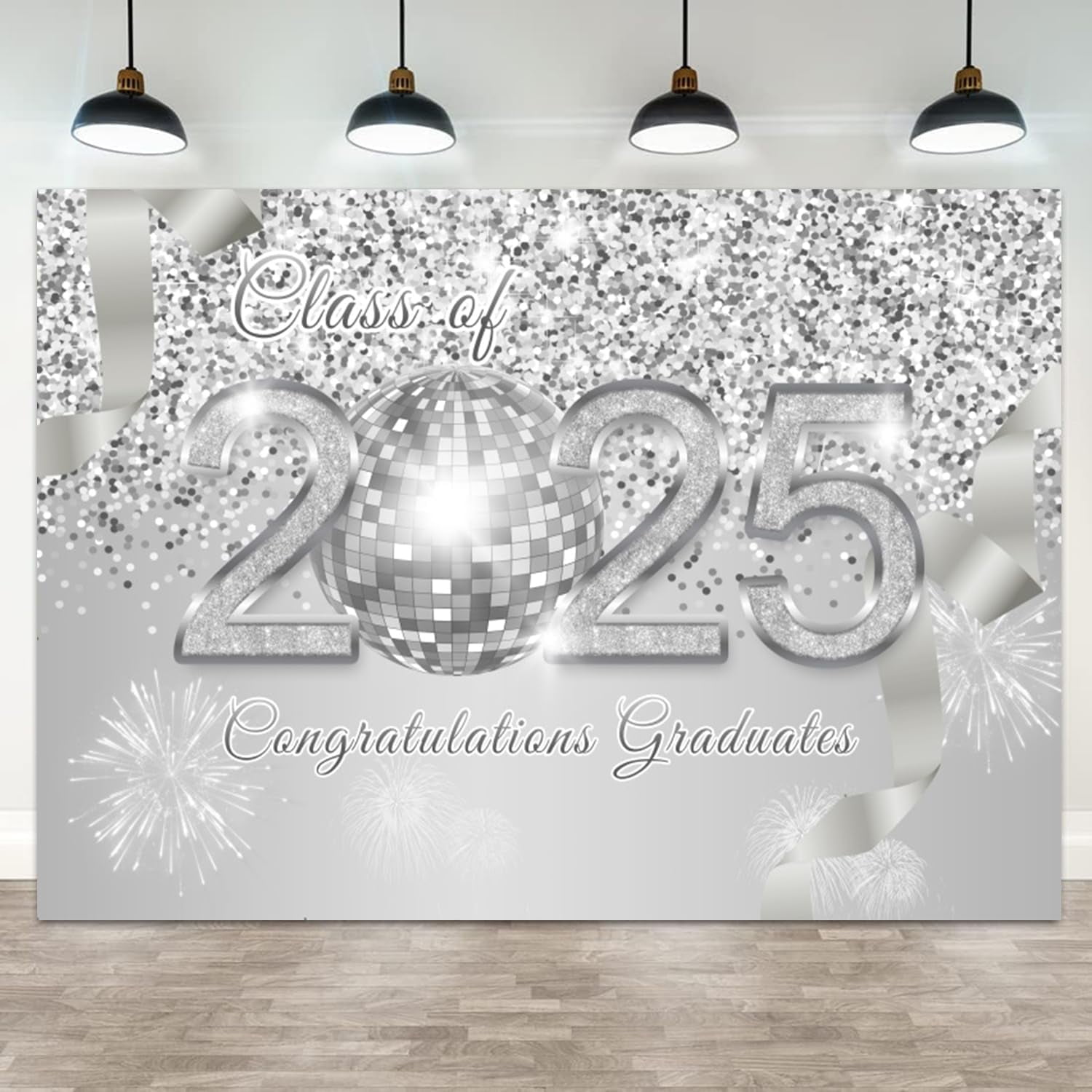 Class of 2025 Backdrop Silver Glitter Congratulations Graduation ...