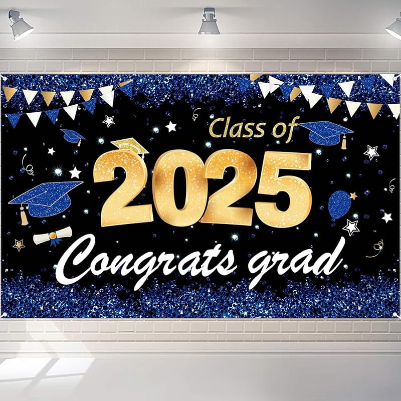 Class of 2025 Banner Backdrop Graduation Party Decorations 2025 Blue ...