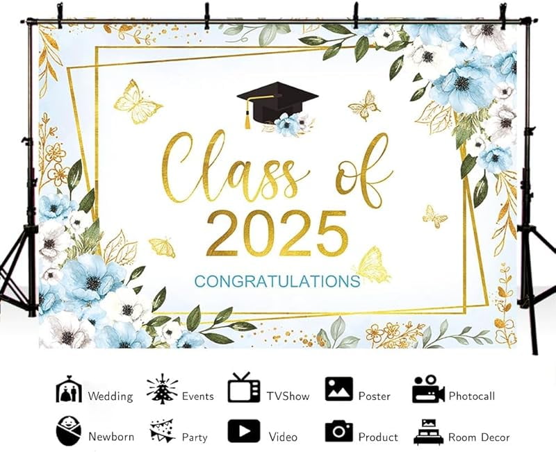 Class of 2025 Congratulations Backdrop Floral Congrats Grad Photography ...