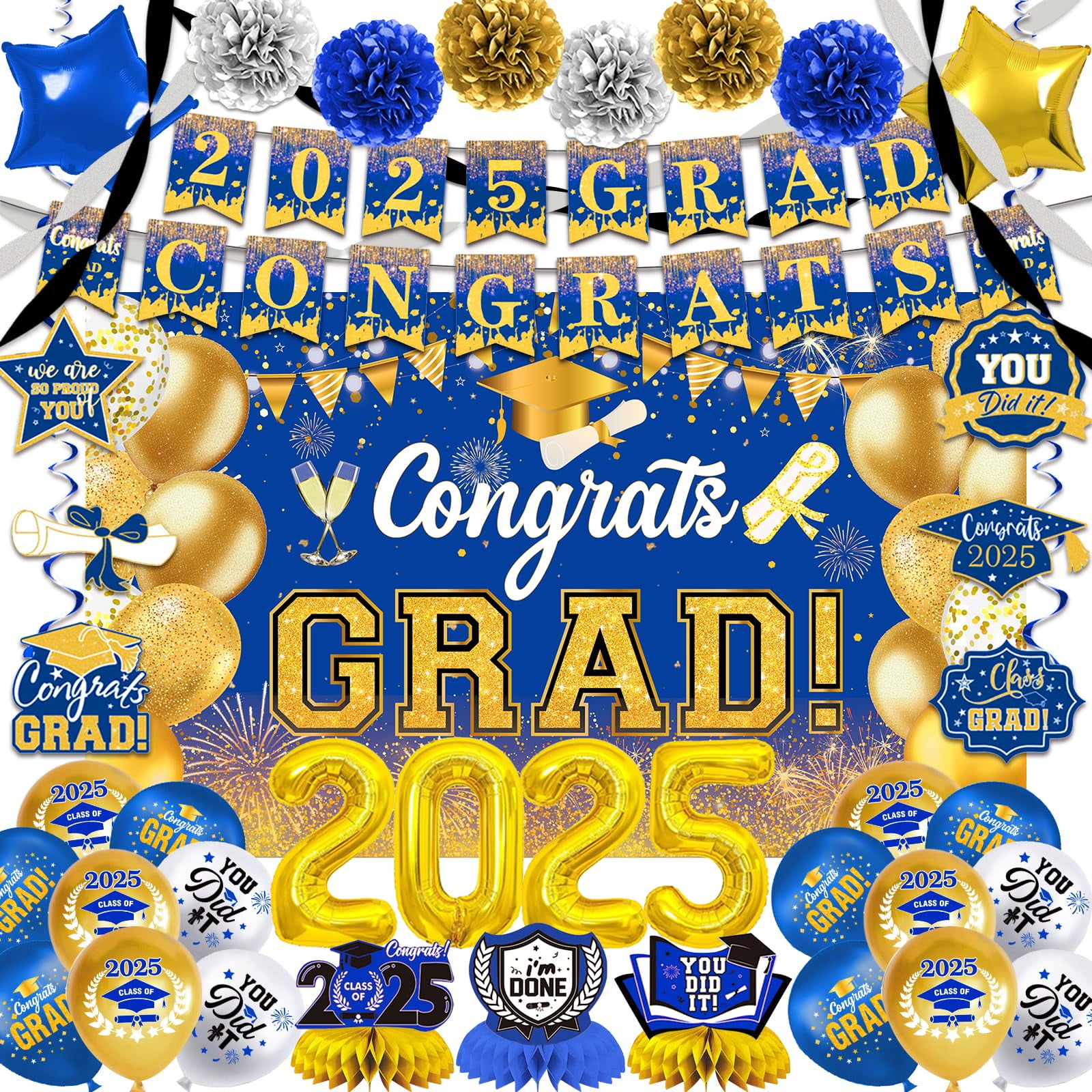 Class of 2025 Decorations RRF12 2025 Graduation Party Decorations Blue ...