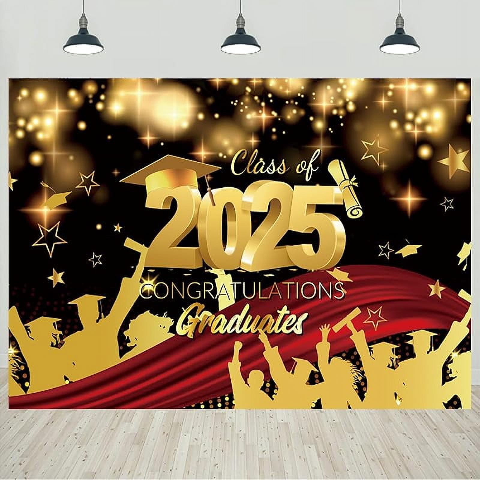 Class of 2025 Graduation Backdrop Black Gold Graduation Party ...